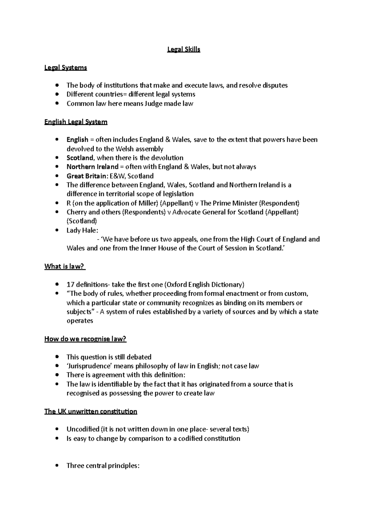 Legal Skills - lecture notes - Legal Skills Legal Systems The body of ...