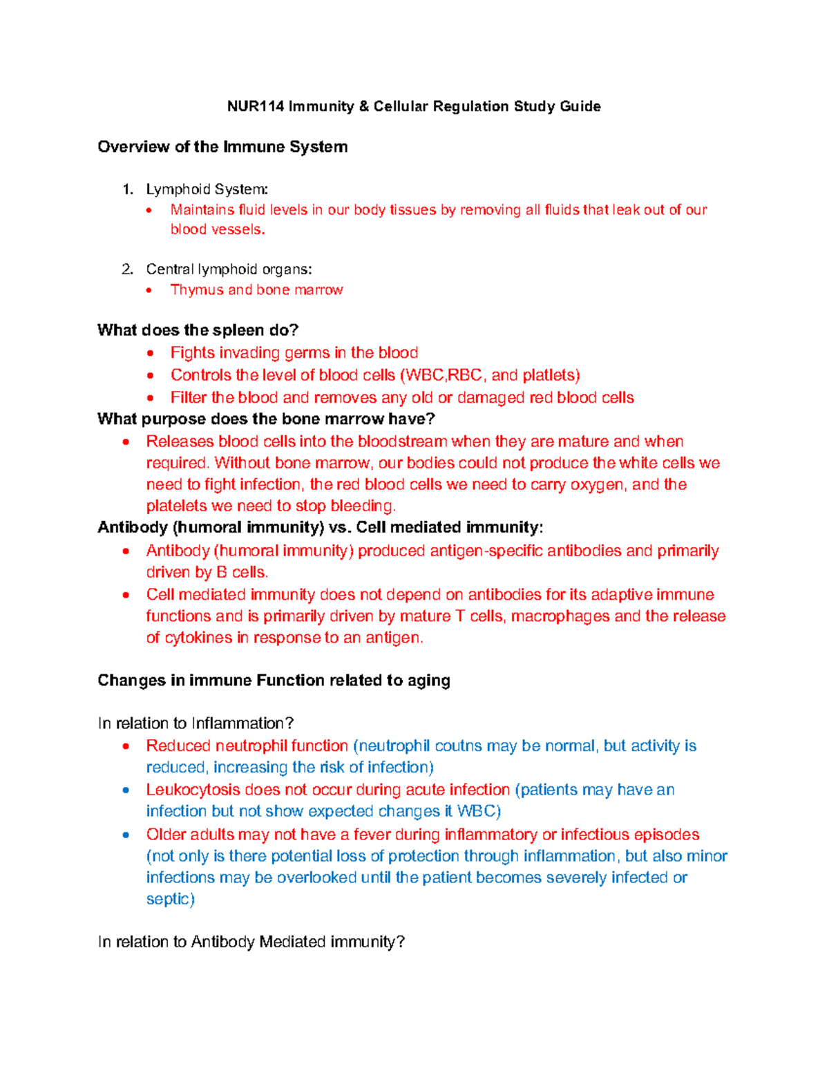 NUR 114 Immunity & Cellular regulation study guide (1) - NUR 114 ...