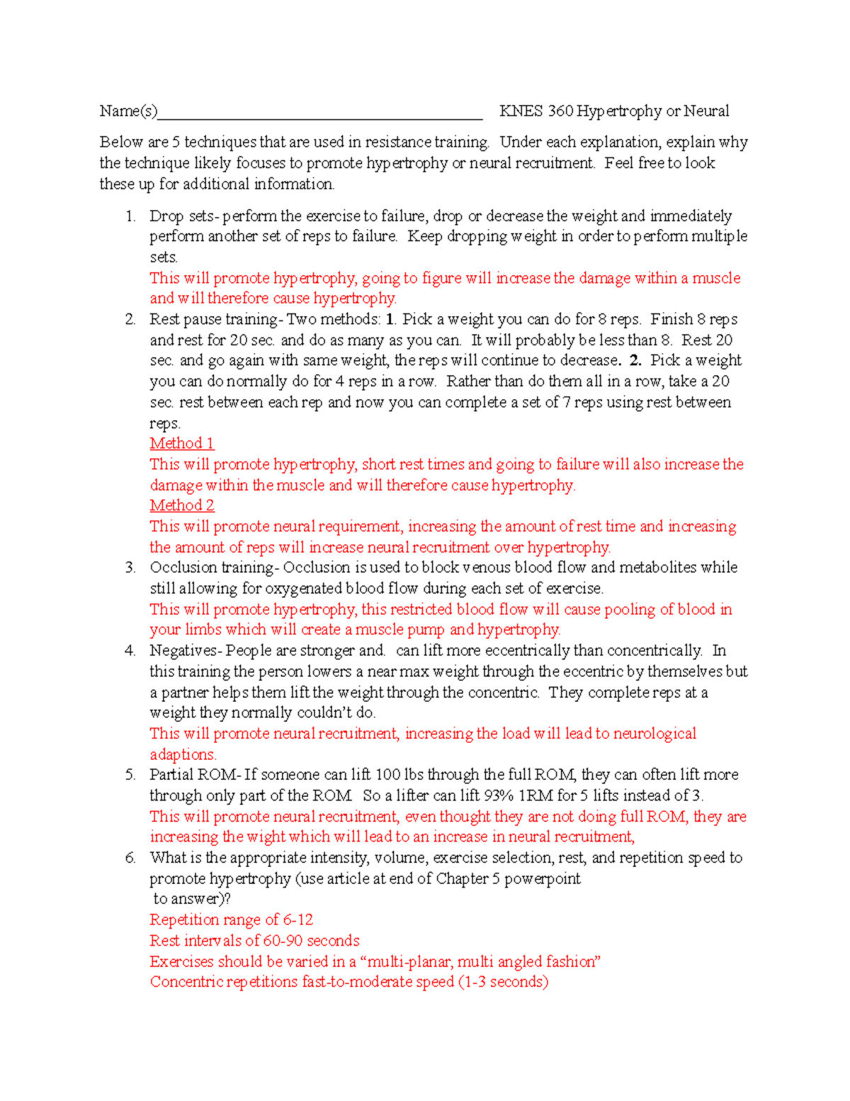 Training techniques hypertrophy or neural - Name(s