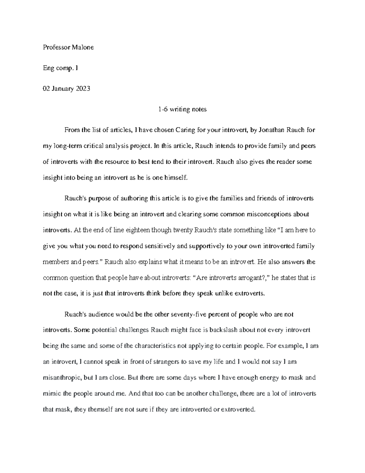 Eng-122 module 1 assignment - Professor Malone Eng comp. I 02 January ...