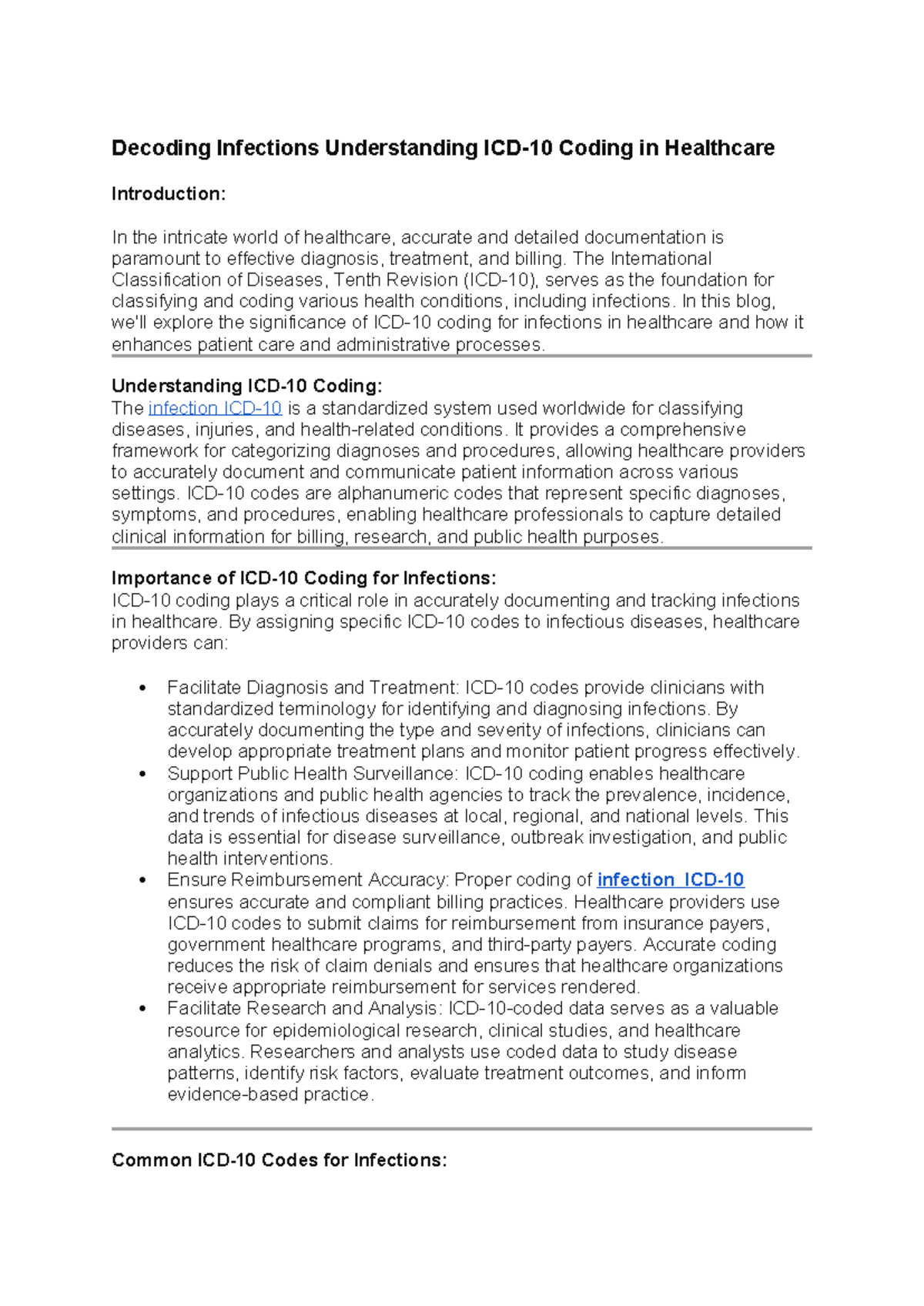 Decoding Infections Understanding ICD - The International Classification of Diseases, Tenth ...