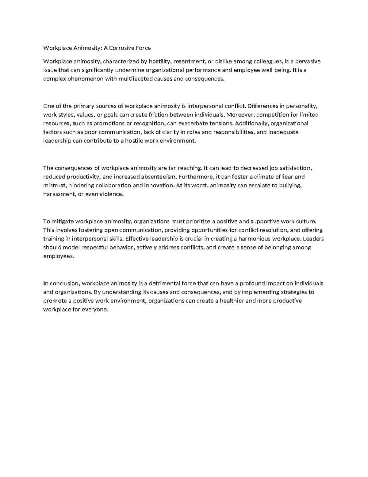 Workplace Animosity - introductory material - Workplace Animosity: A ...