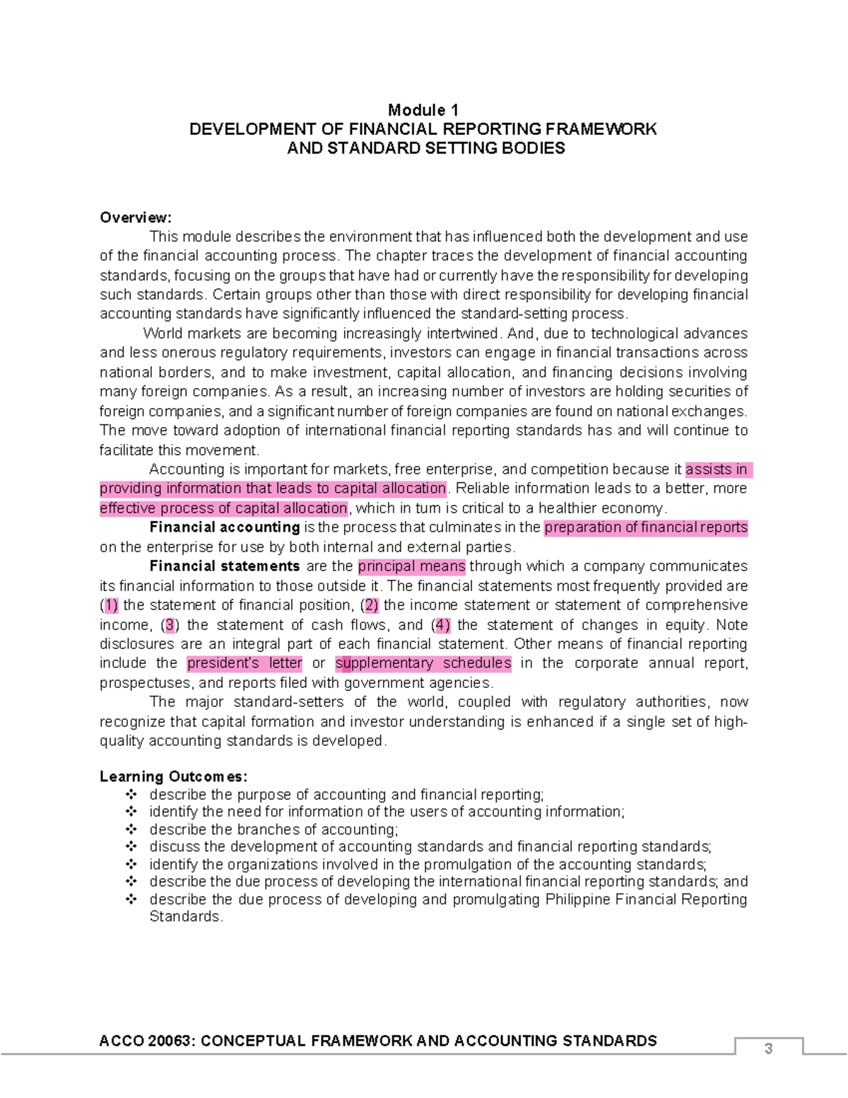 Development of Financial Reporting Framework - ACCO 20063: CONCEPTUAL ...
