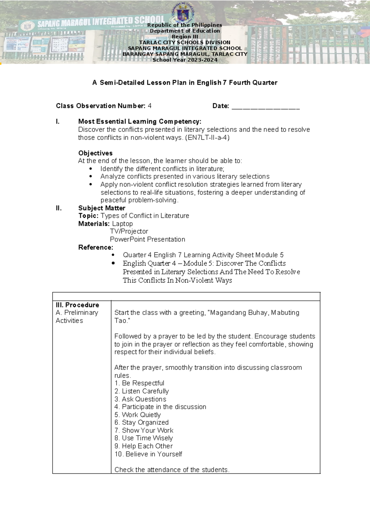 English 8 Q3W4 SEMI Detailed Lesson PLAN Makato - Department of ...