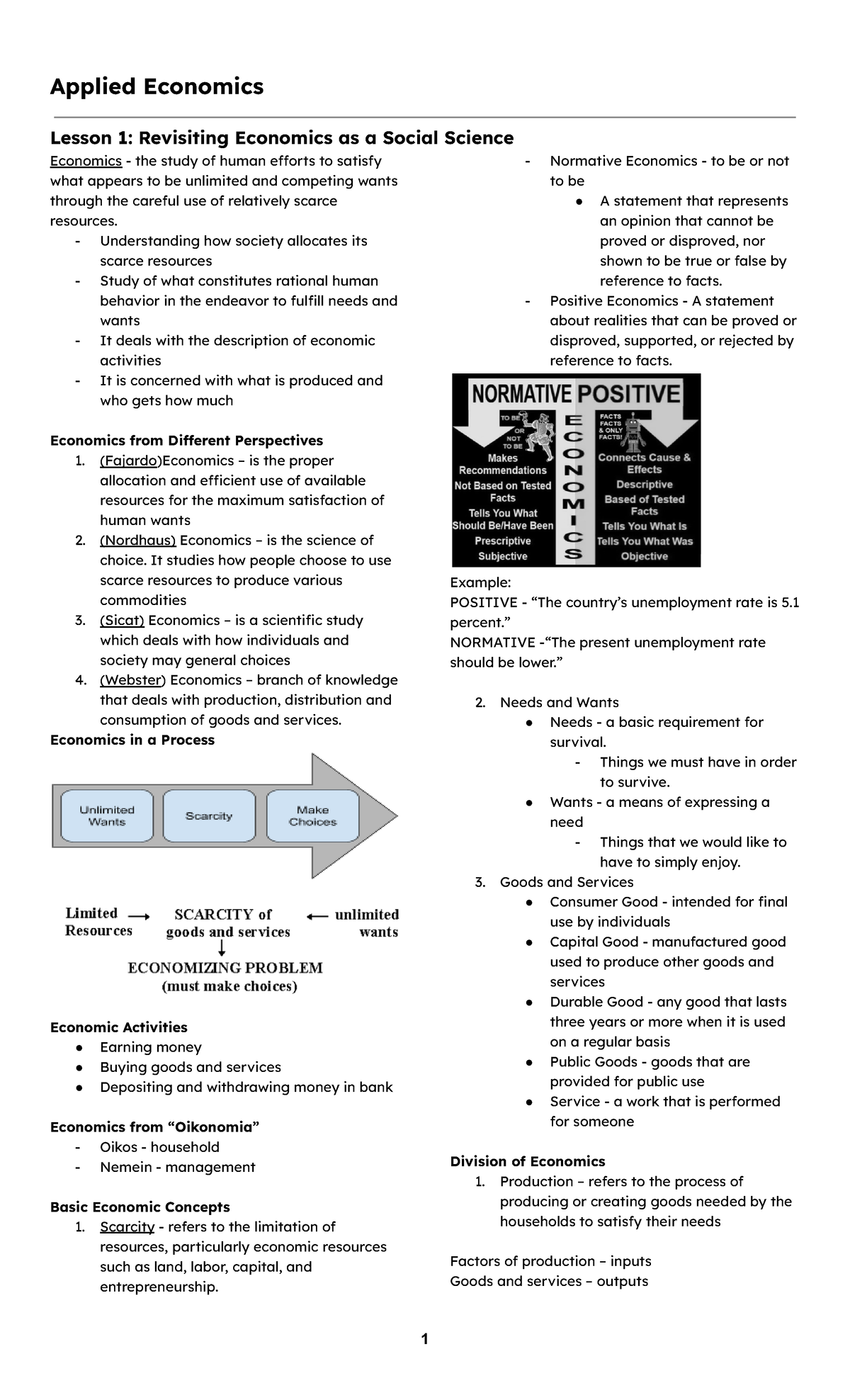 Applied Economics - Applied Economics Lesson 1: Revisiting Economics as ...