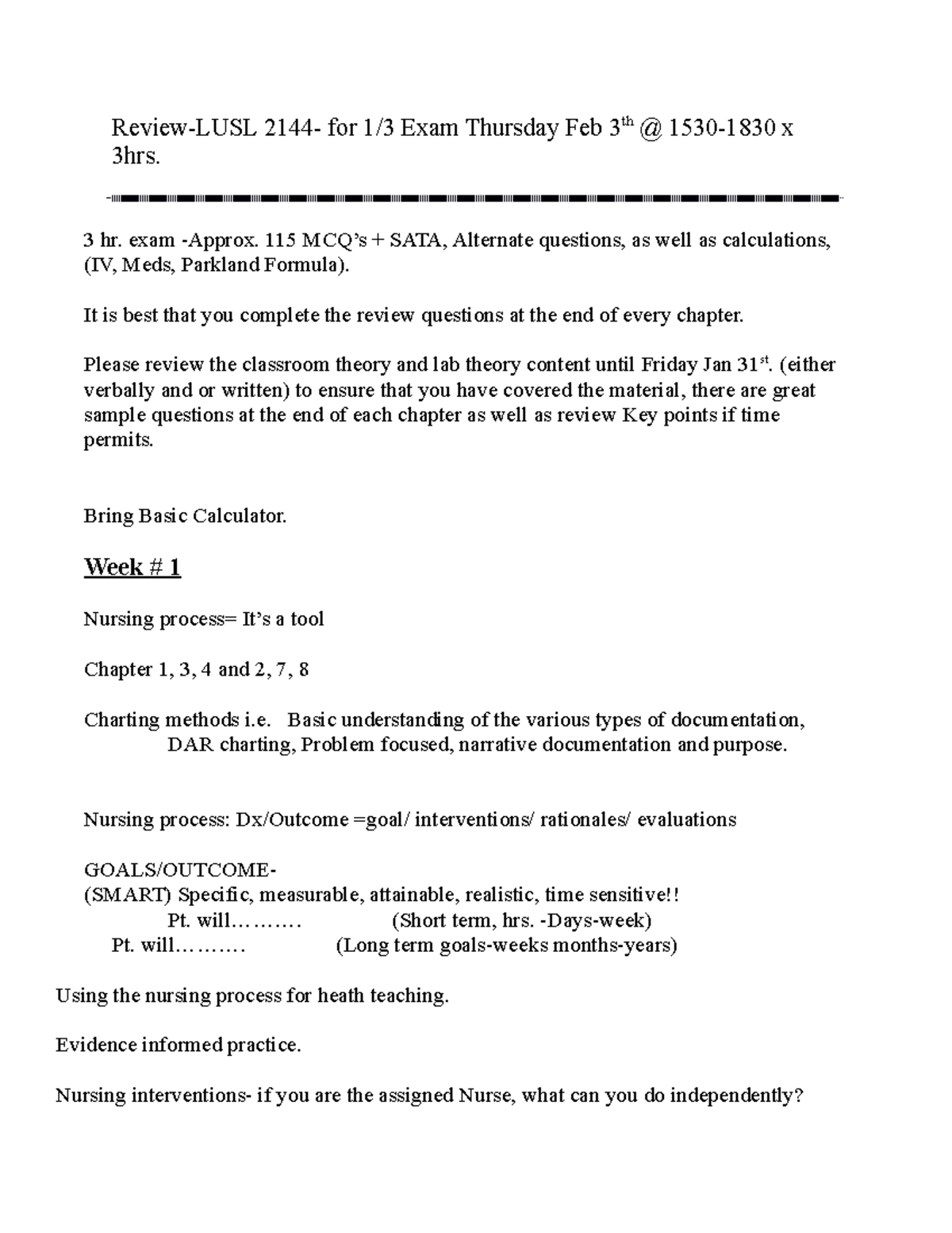 praxis midterm 2144 - Review-LUSL 2144- for 1/3 Exam Thursday Feb 3th ...