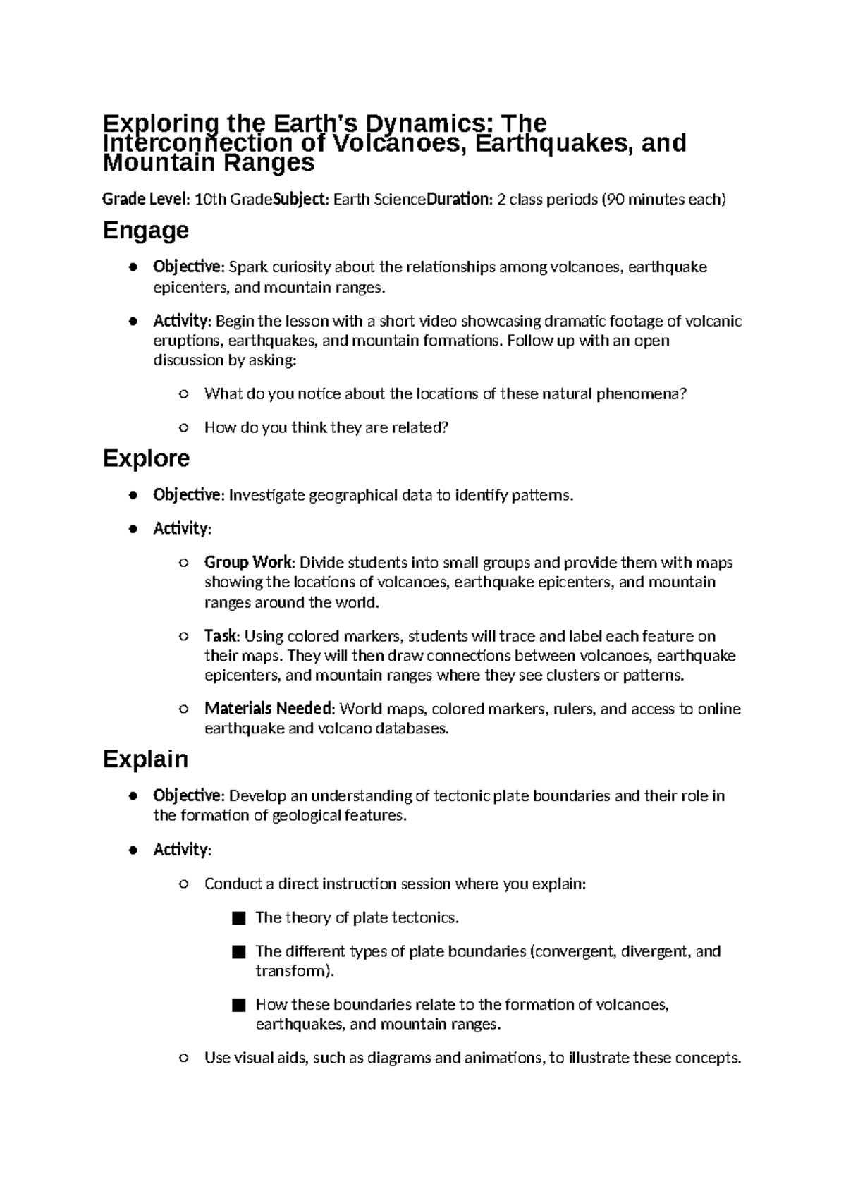 5 E's Lesson Plan in Earth Science - Exploring the Earth's Dynamics ...