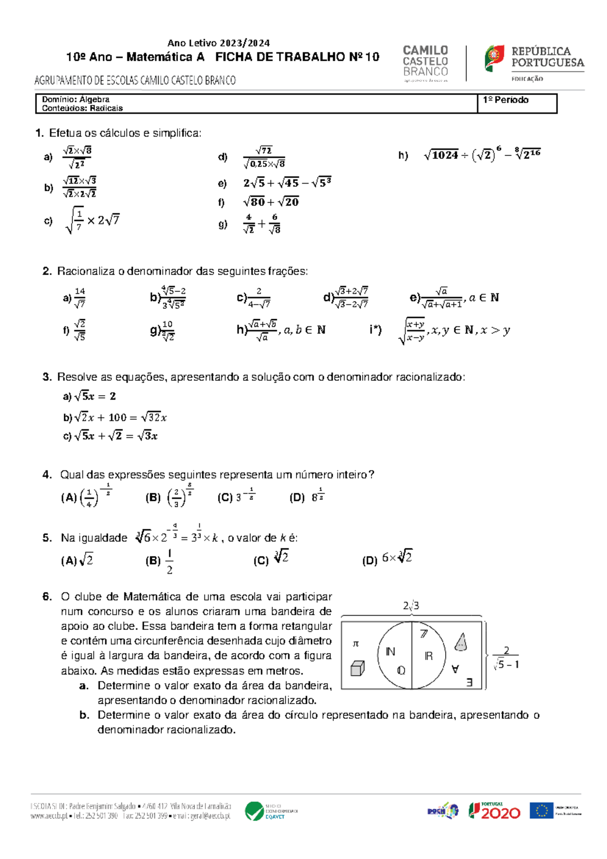 FT10 10ano - .pdf - Ano Letivo 202 3 /202 4 10 º Ano – Matemática A FICHA DE TRABALHO Nº 10 ...