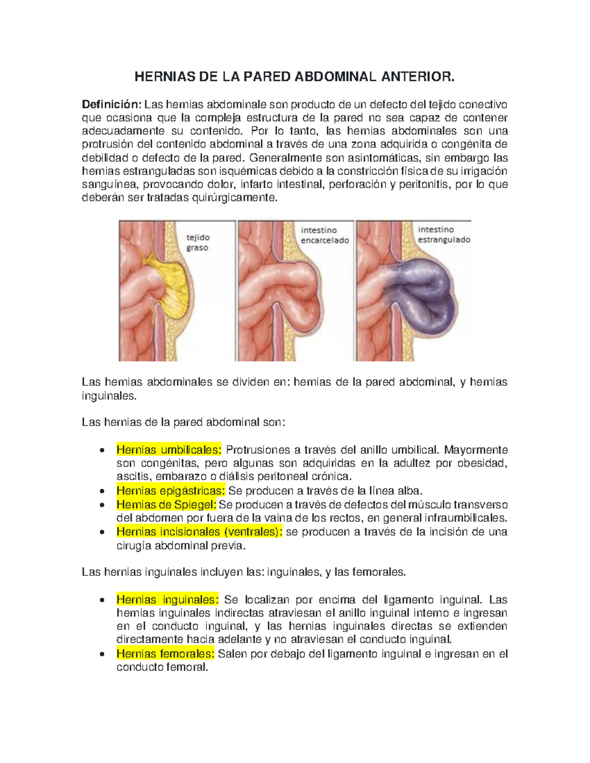 Resumen - Hernias de la pared abdominal anterior - HERNIAS DE LA PARED ABDOMINAL ANTERIOR. - Studocu