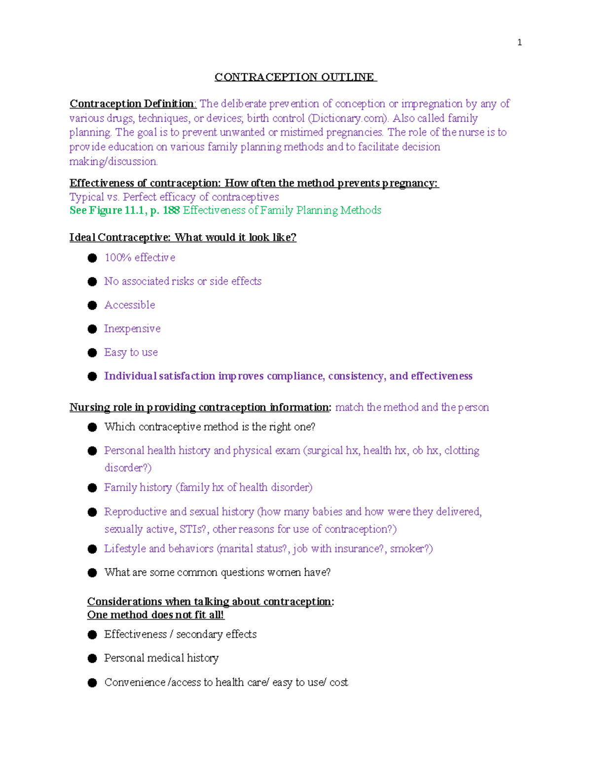 Contraception Notes - CONTRACEPTION OUTLINE Contraception Definition ...