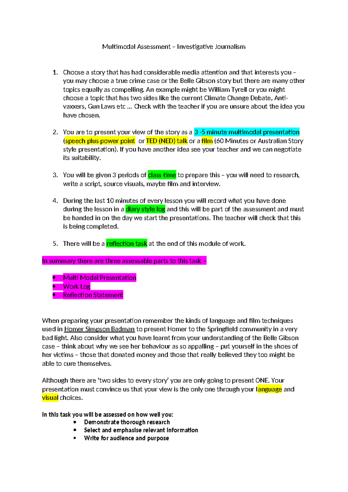 Year 9 Investigative Journalism Task - Multimodal Assessment ...