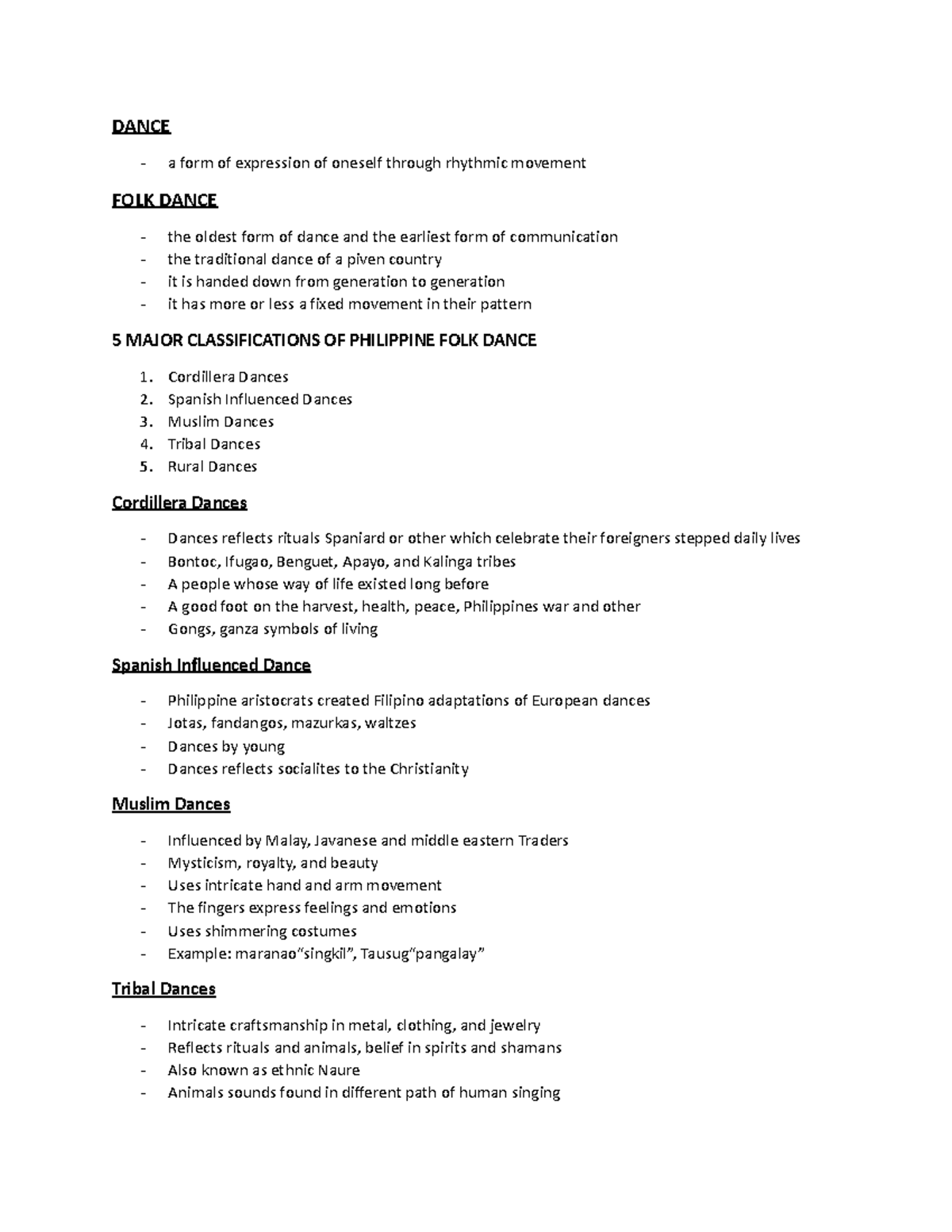 Prelim 1ST SEM Reviewer - DANCE a form of expression of oneself through ...