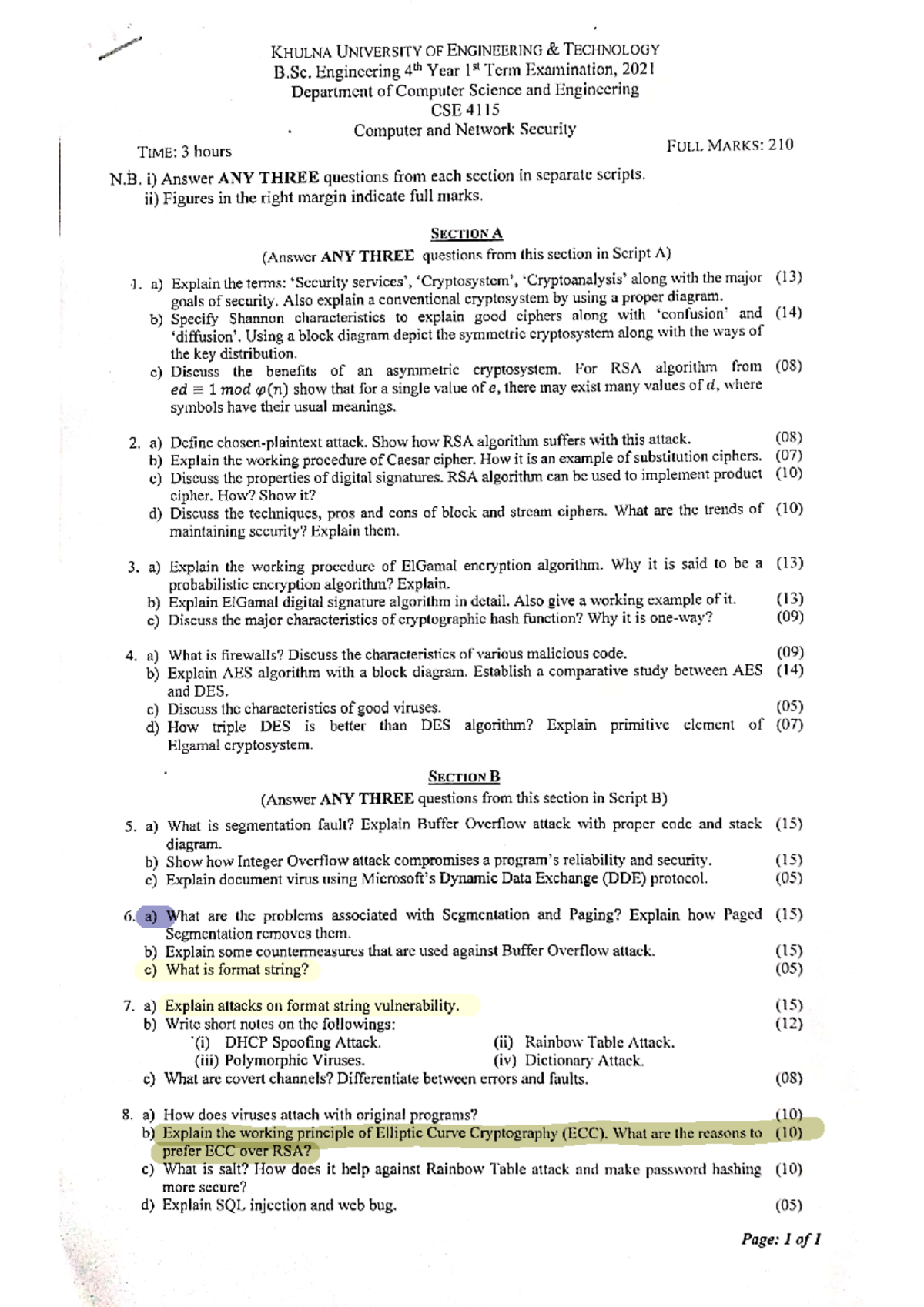 Security Full Question Bank Computer And Network Security Studocu