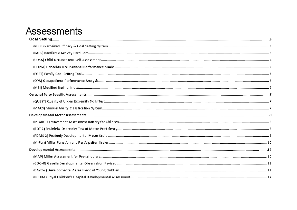Assessments table viva - Assessments Goal - Studocu