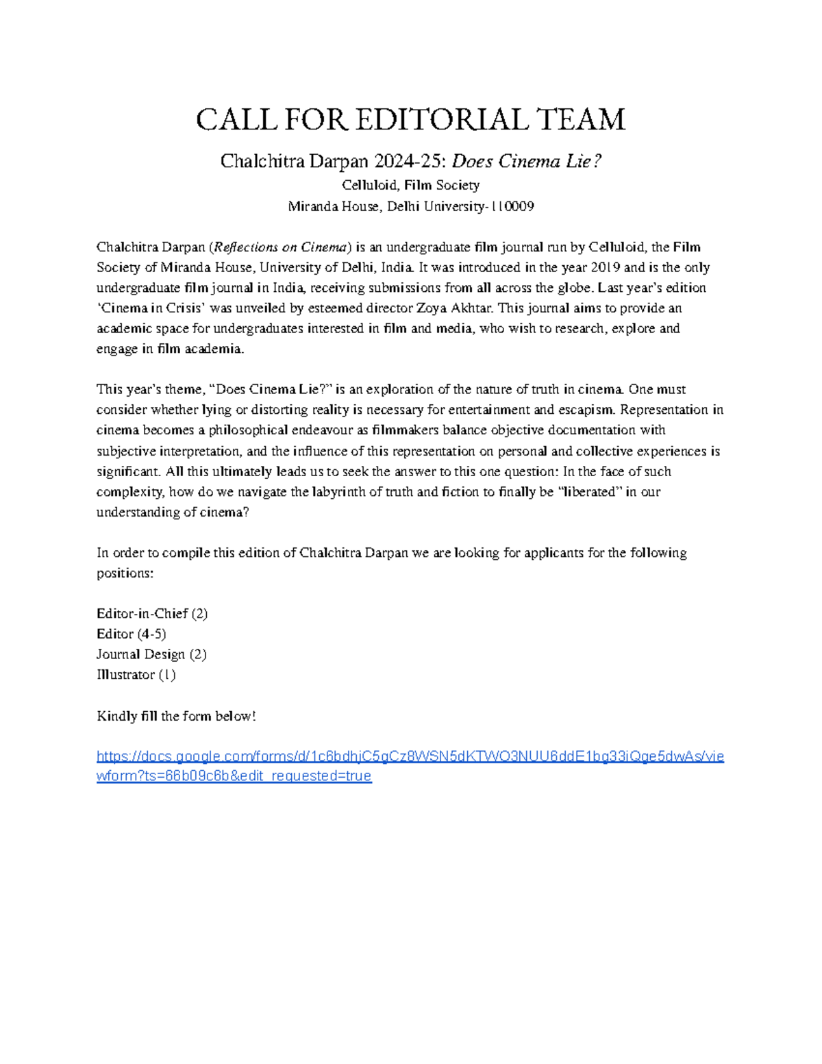 Chalchitra Darpan 2024-25 Call for Editorial Team - CALL FOR EDITORIAL ...