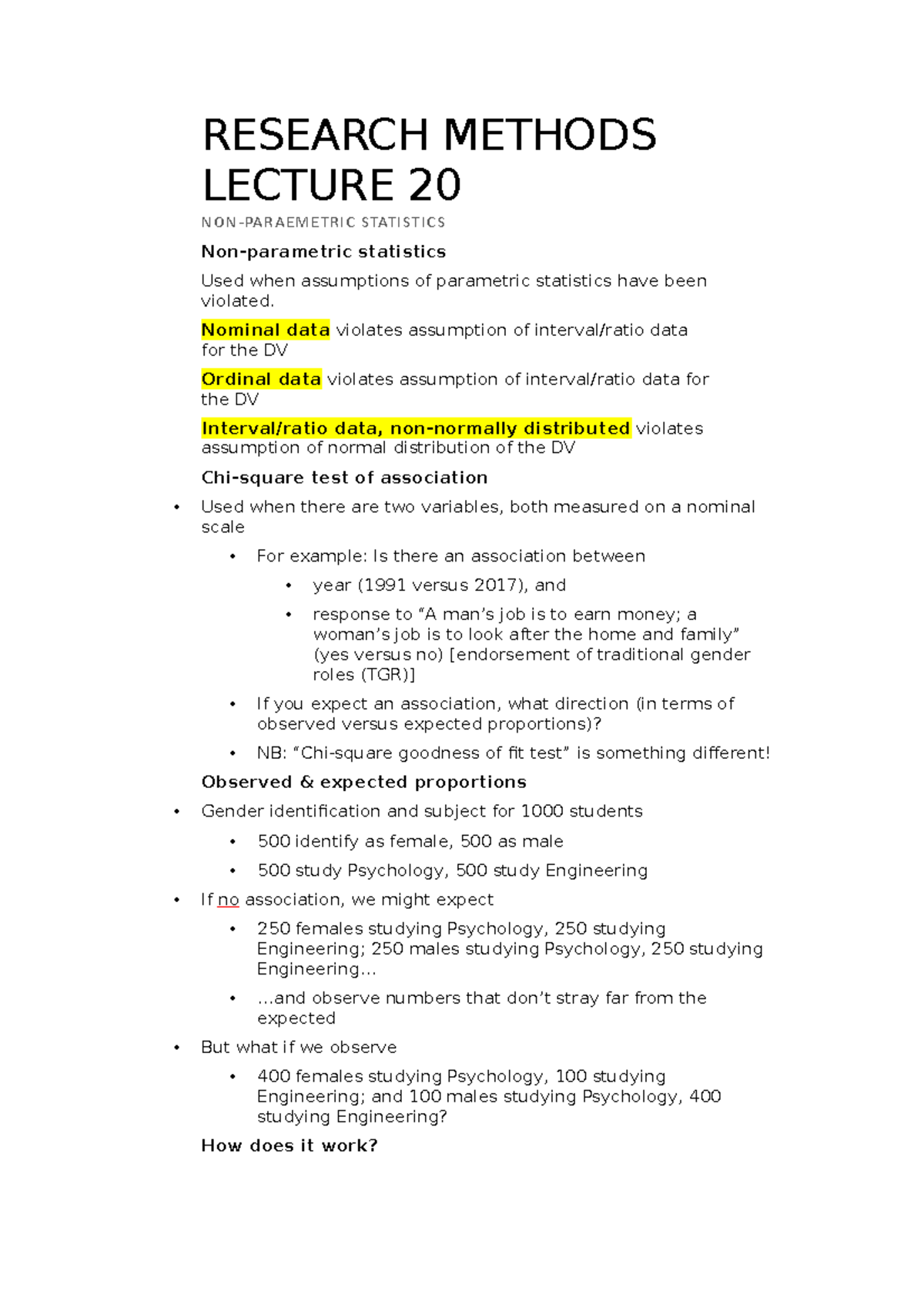 RESEARCH METHODS LECTURE NOTES - RESEARCH METHODS LECTURE 20 NON ...