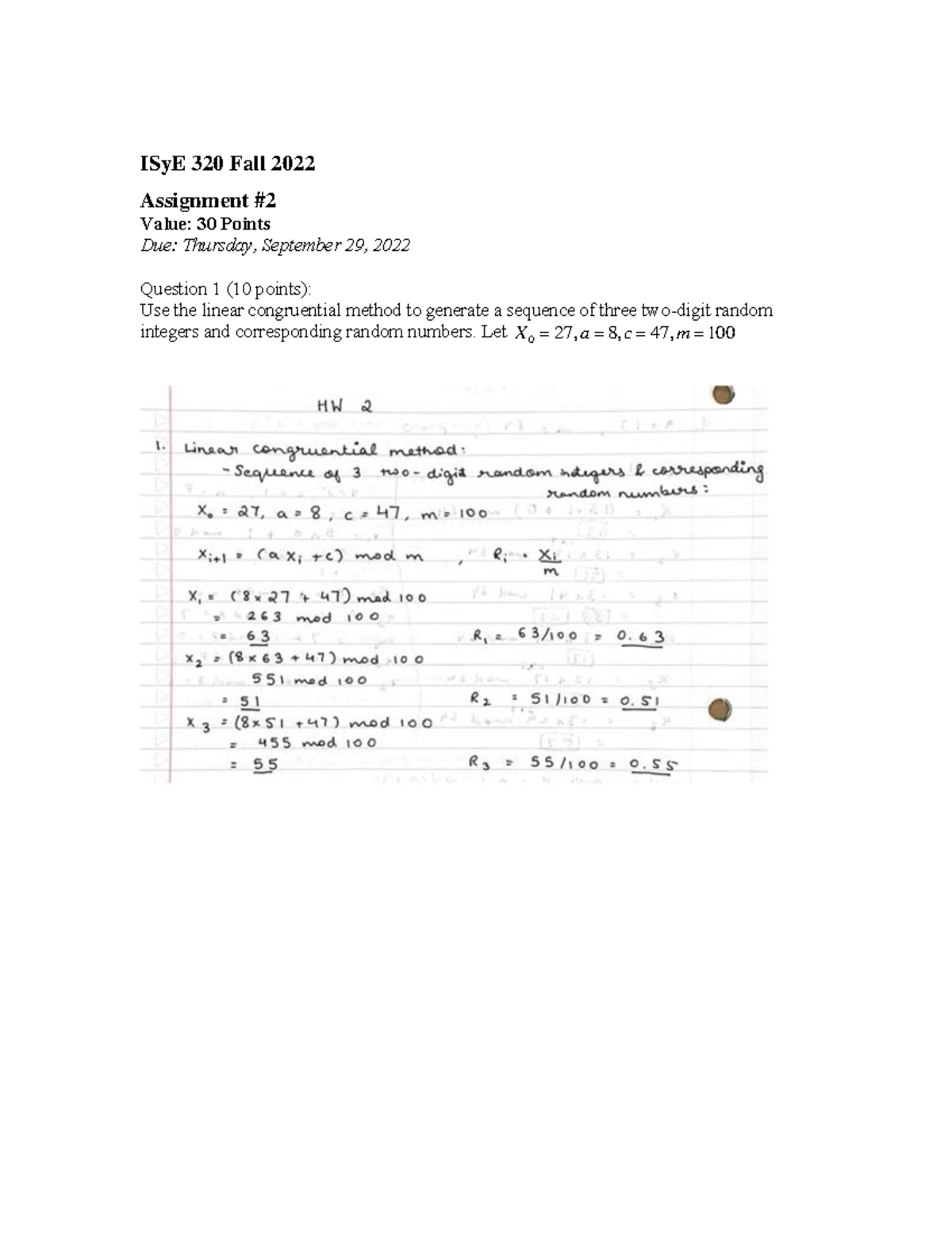 Assignment 2 Harsh Patel - ISyE 320 Fall 2022 Assignment Value: 30 Points Due: Thursday ...