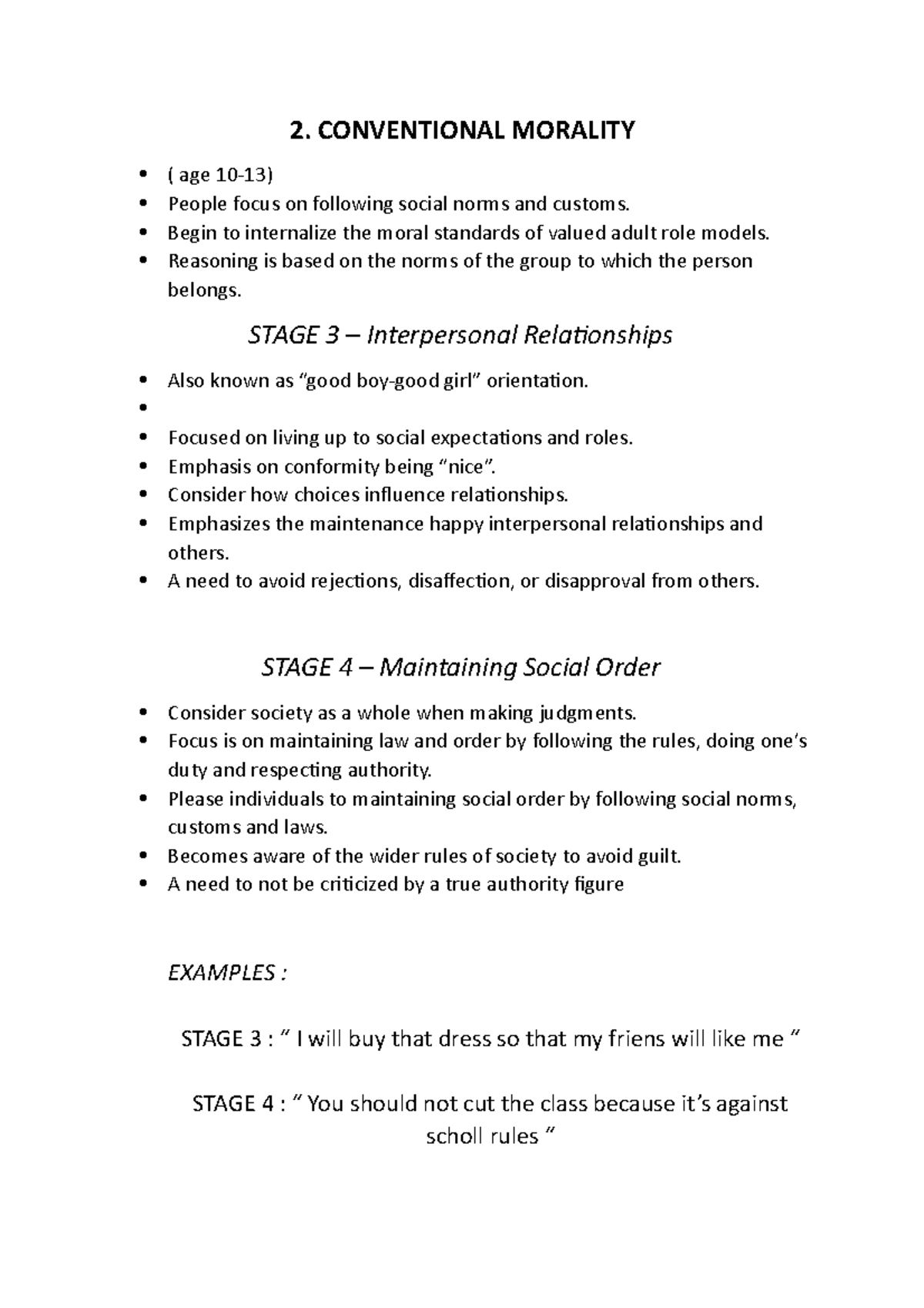 Conventional Morality - Physiology - 2. CONVENTIONAL MORALITY ( age 10 ...