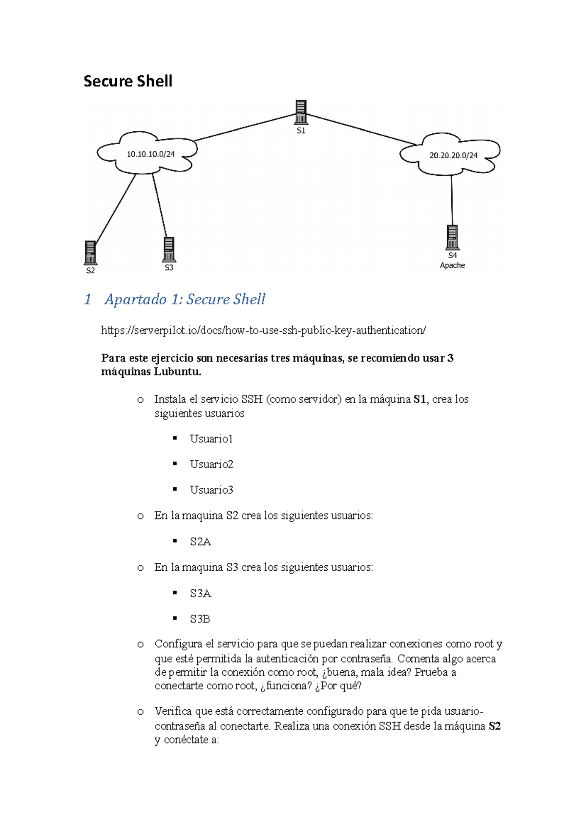 Tema3 1 enunciado - Escritorio remoto - Secure Shell 1 Apartado 1: Secure Shell - Studocu