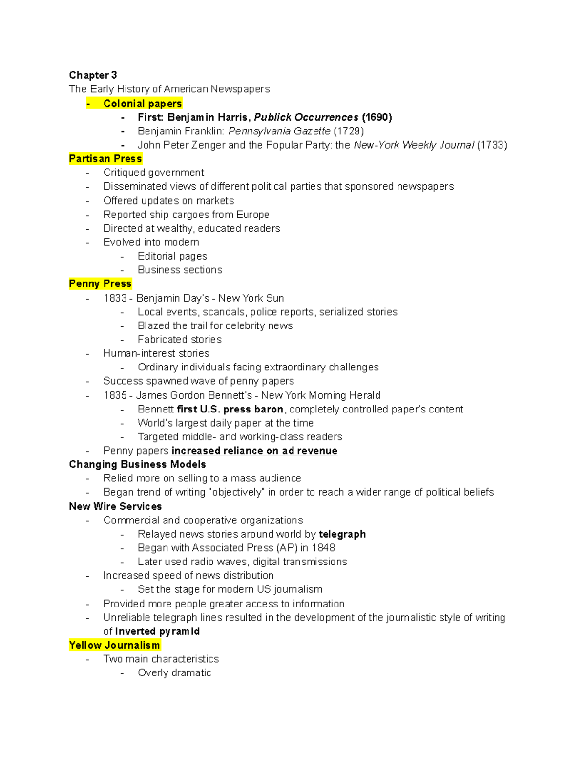 MMC Notes EXAM 2 - Chapter 3 The Early History of American Newspapers ...