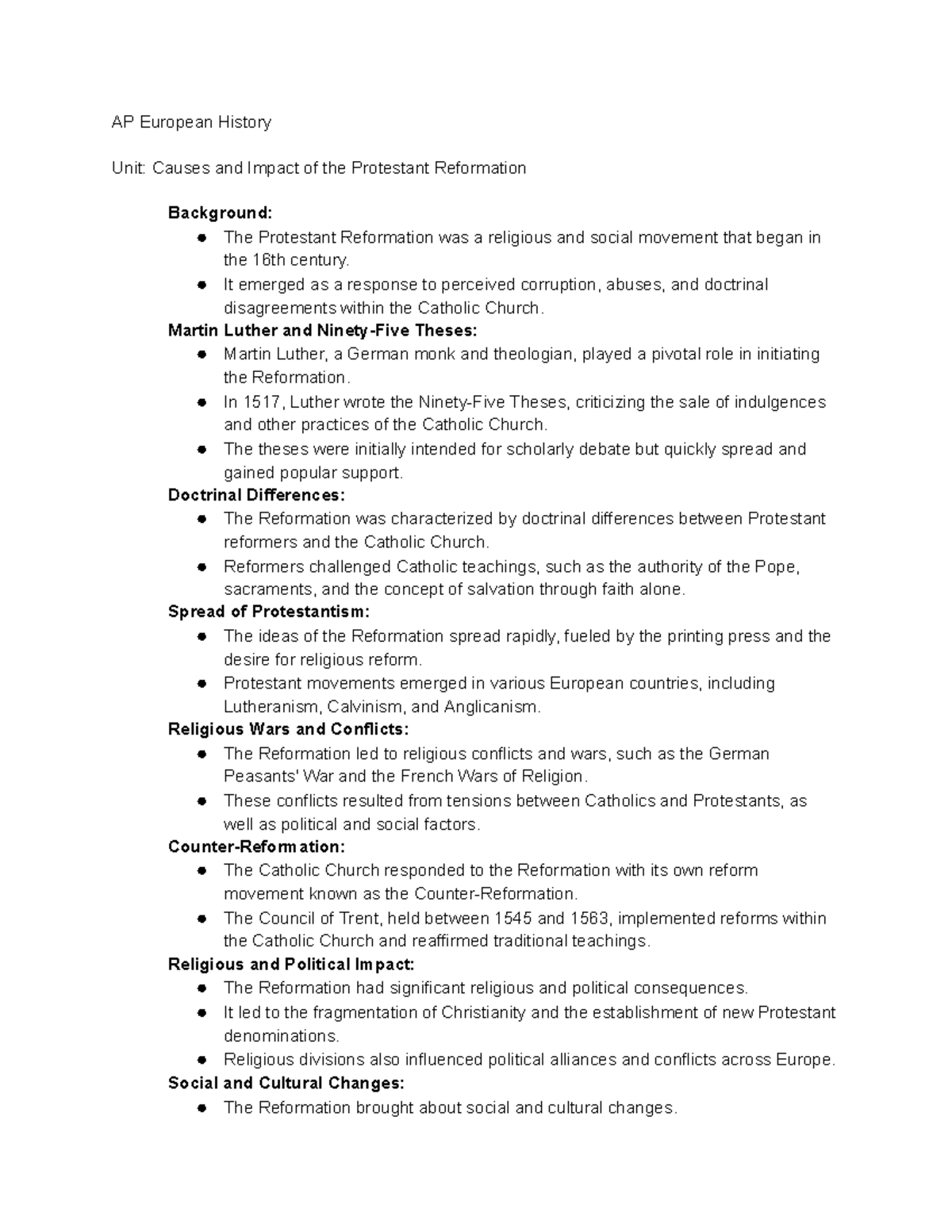 AP European History - The Protestant Reformation - AP European History ...