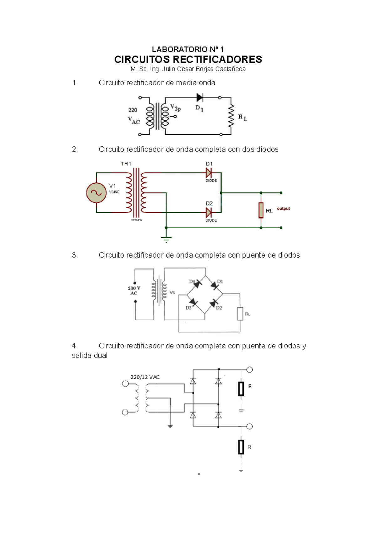 Labo1 circuitos rectificadores - LABORATORIO Nº 1 CIRCUITOS RECTIFICADORES M. Sc. Ing. Julio ...