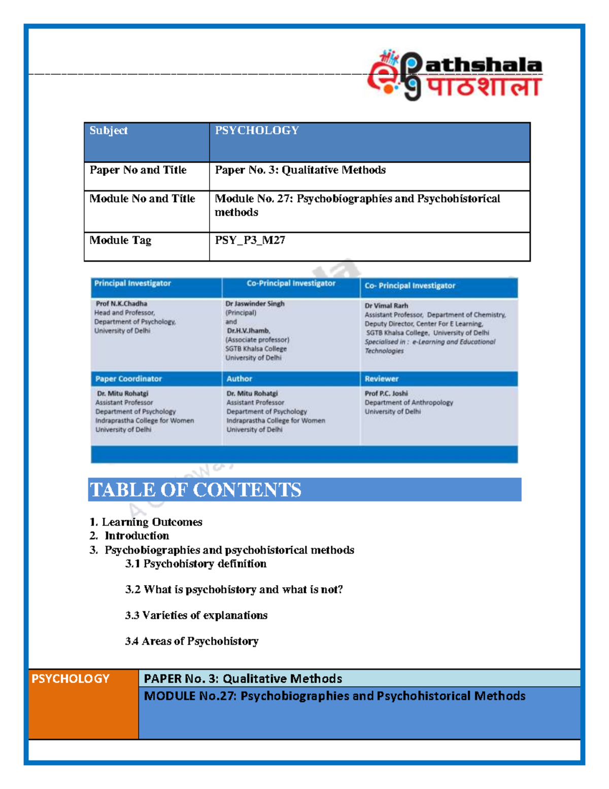 Psychobiographies and Psychohistorical methods - PSYCHOLOGY PAPER No. 3 ...