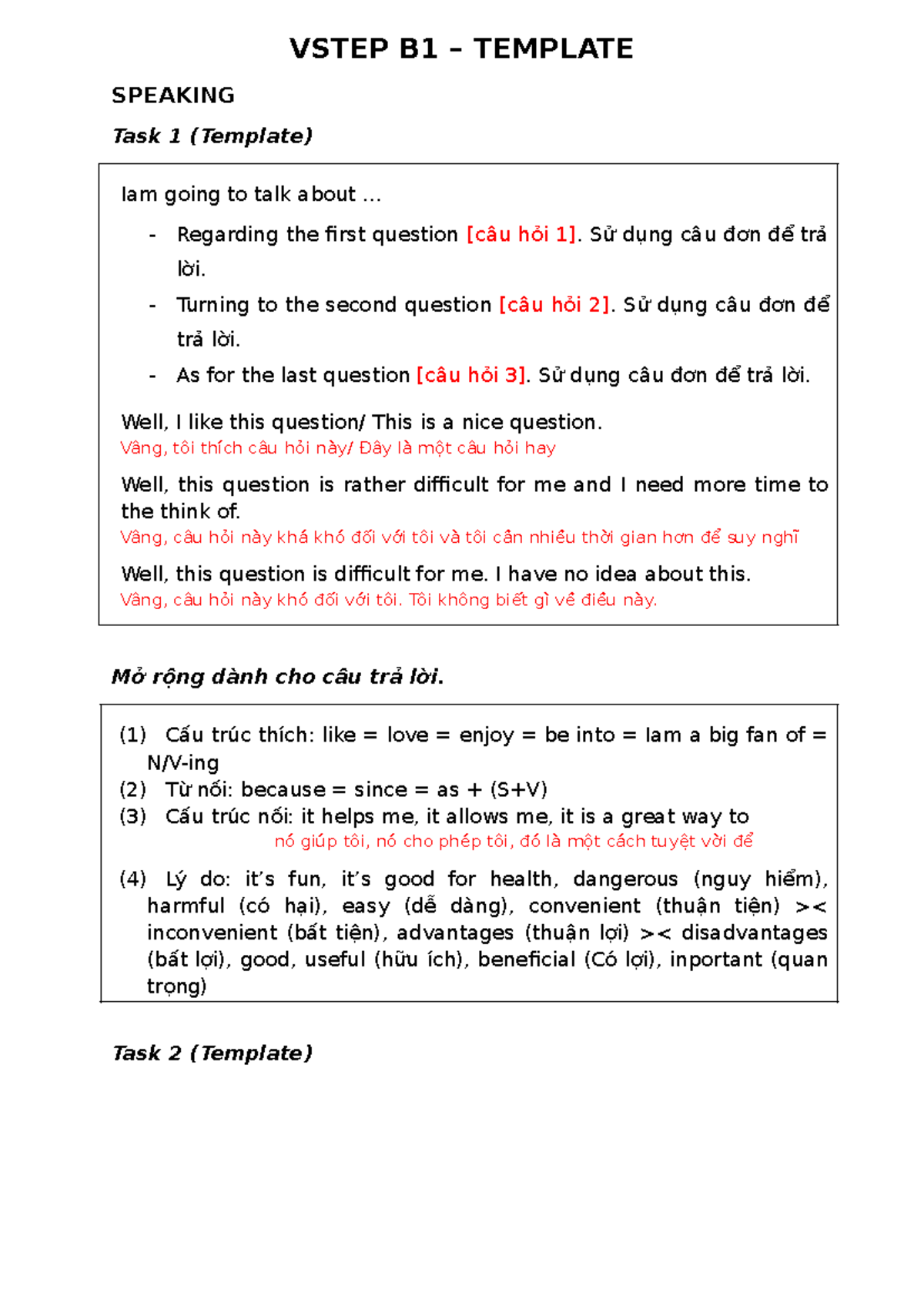 Vstep-B1-1 - asfa - VSTEP B1 – TEMPLATE SPEAKING Task 1 (Template) Iam ...