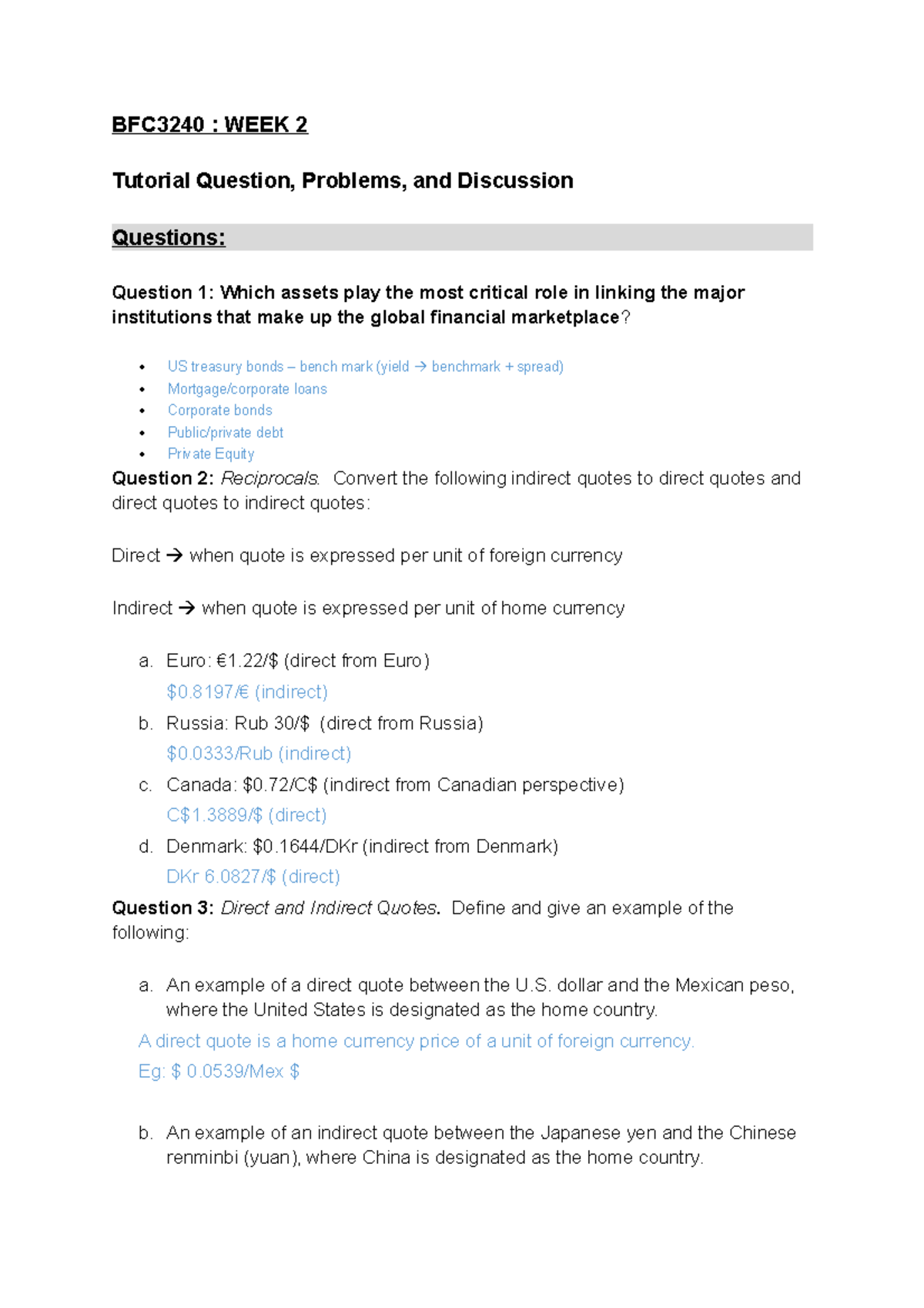 Week2 Question - Tute answers - BFC3240 : WEEK 2 Tutorial Question, Problems, and Discussion ...