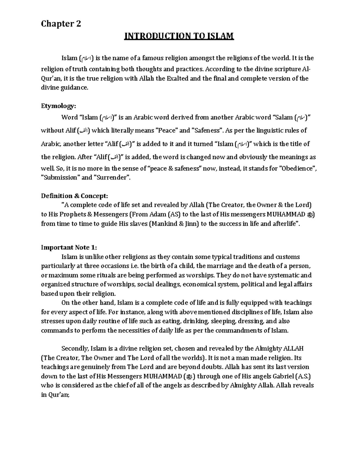 Copy of Introduction to Islam - Chapter 2 INTRODUCTION TO ISLAM Islam ...