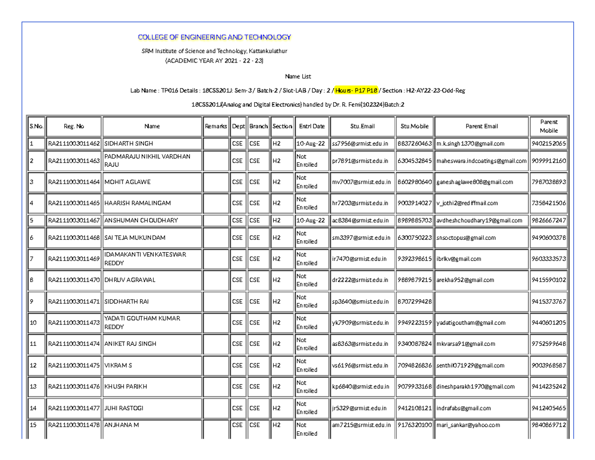 Lab 1 - lectures - COLLEGE OF ENGINEERING AND TECHNOLOGYCOLLEGE OF ...