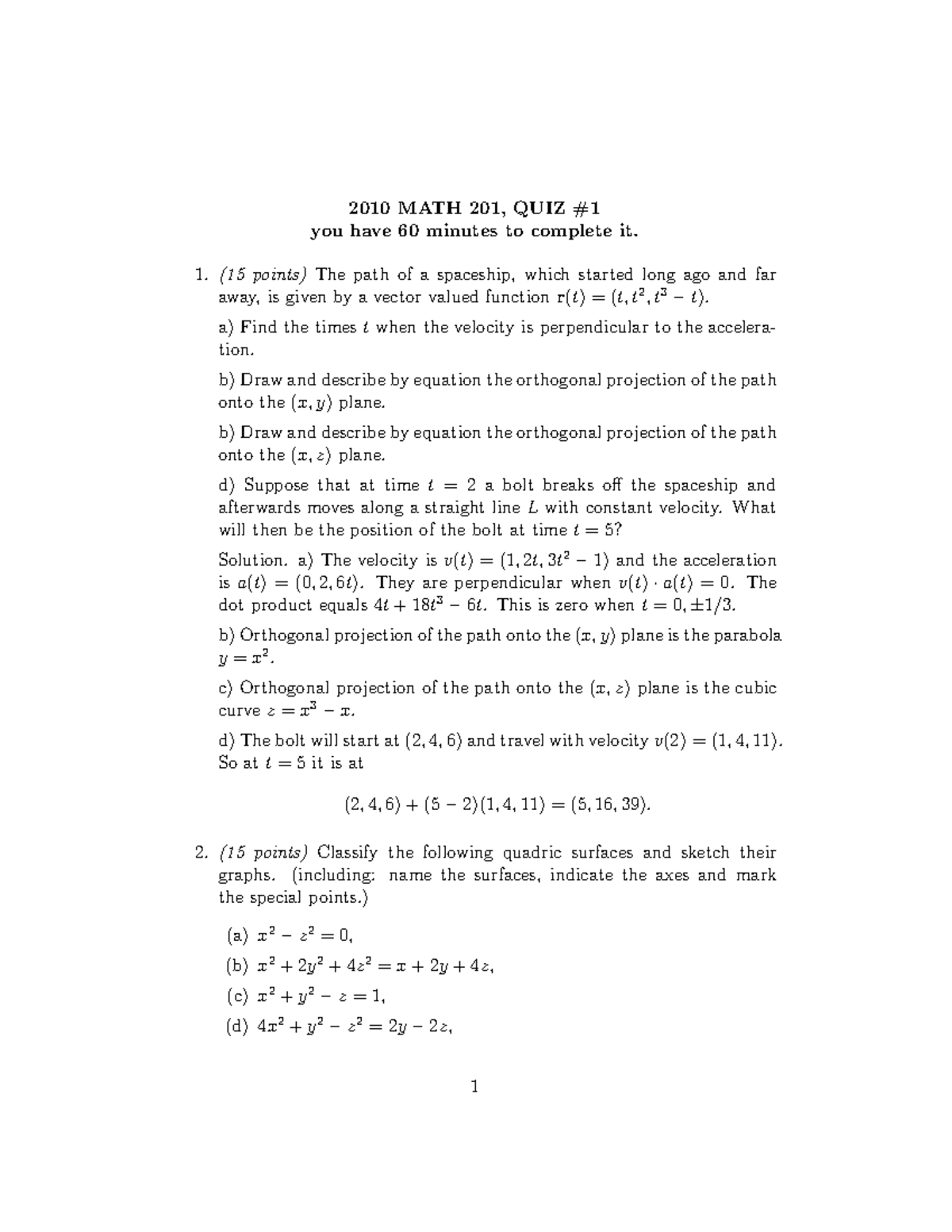 Q1 2010 F sol - Past exam in multivariable calculus w/ solutions form F ...