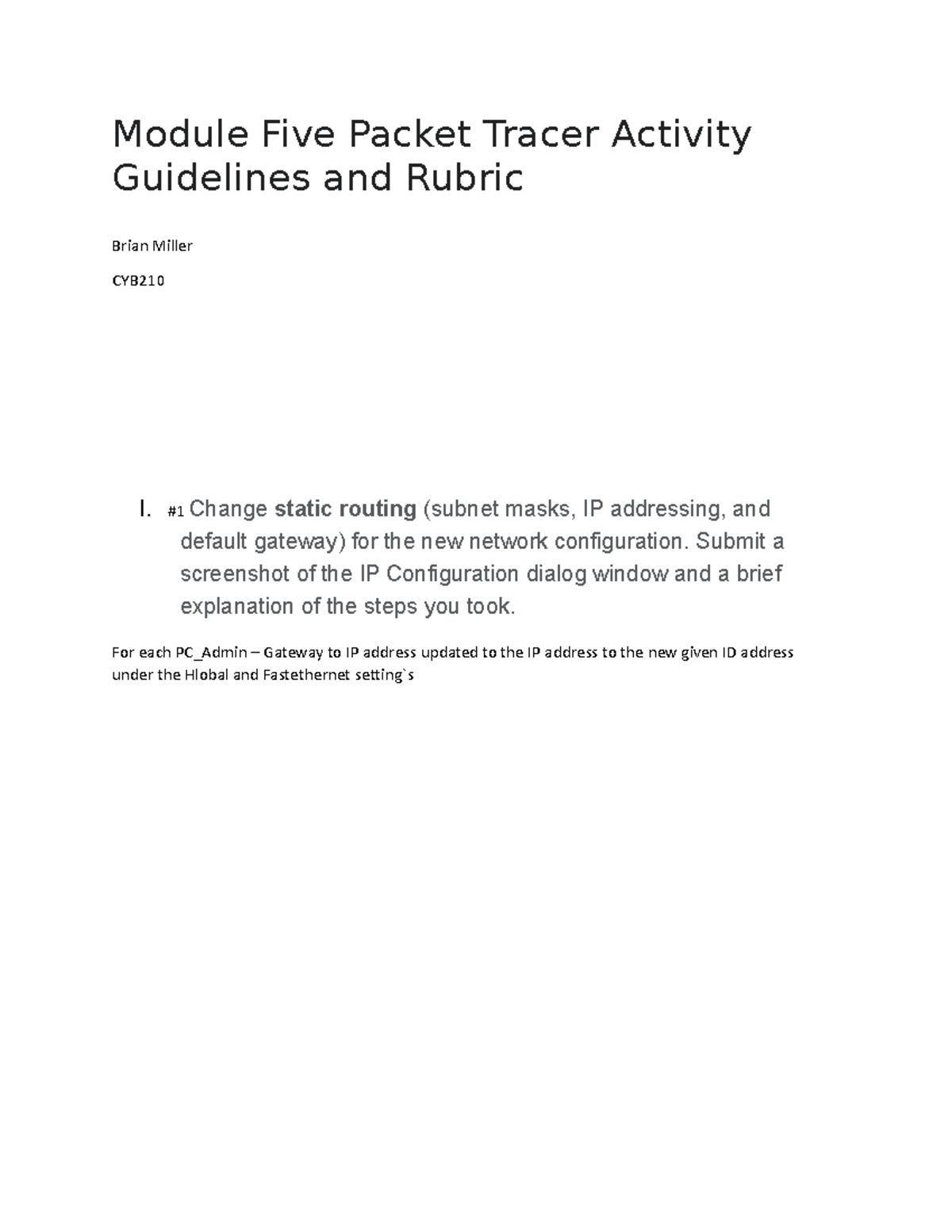 CYB210 MOD5packettracers Brian Miller - Module Five Packet Tracer ...