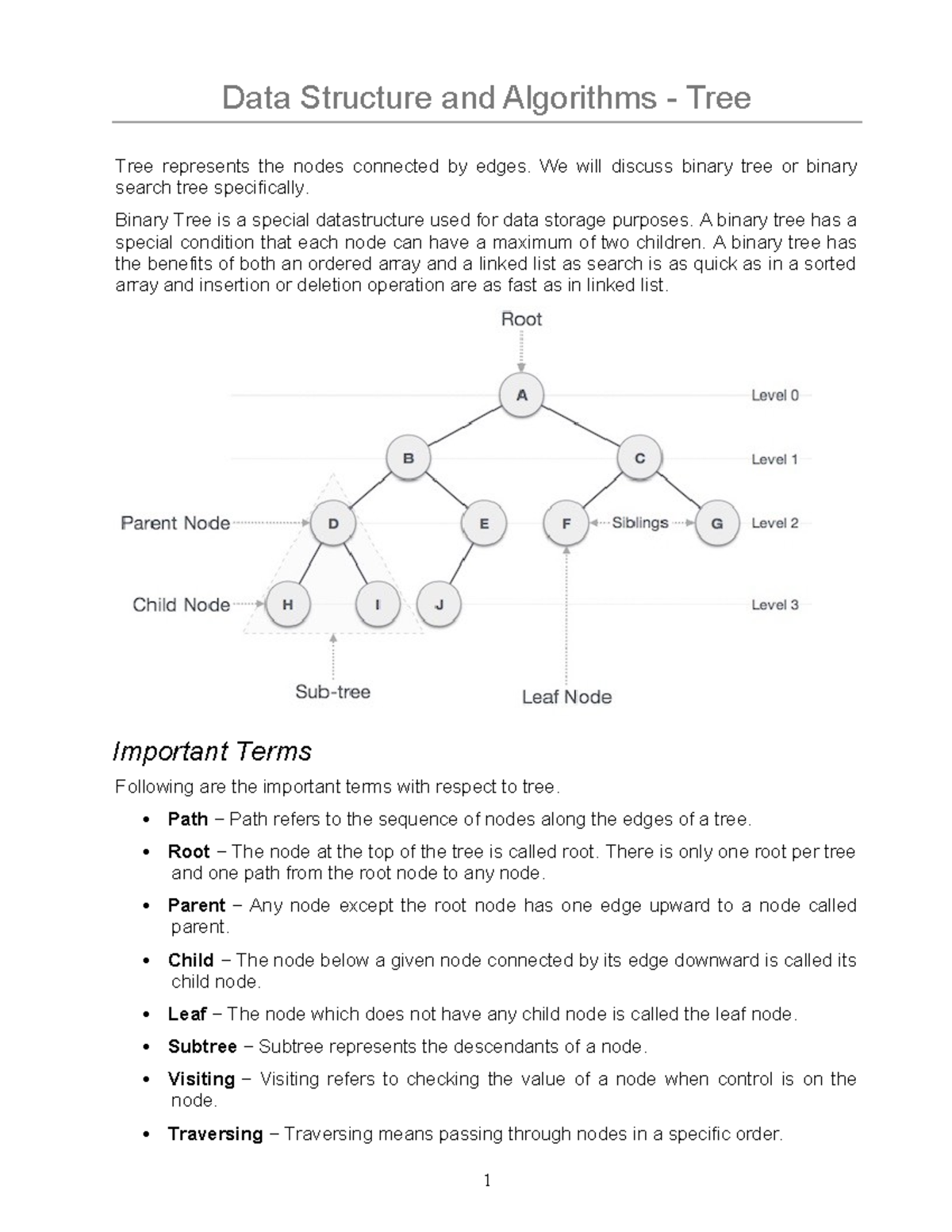 Trees and Search - notes - Data Structure and Algorithms - Tree Tree ...