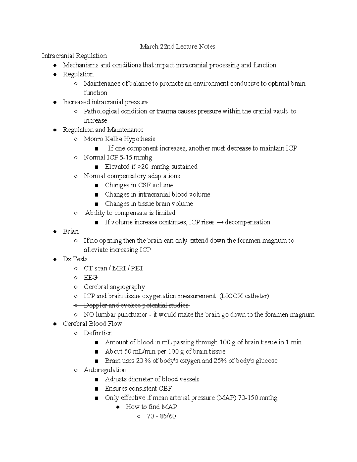 March 22nd Lecture Notes - March 22nd Lecture Notes Intracranial ...