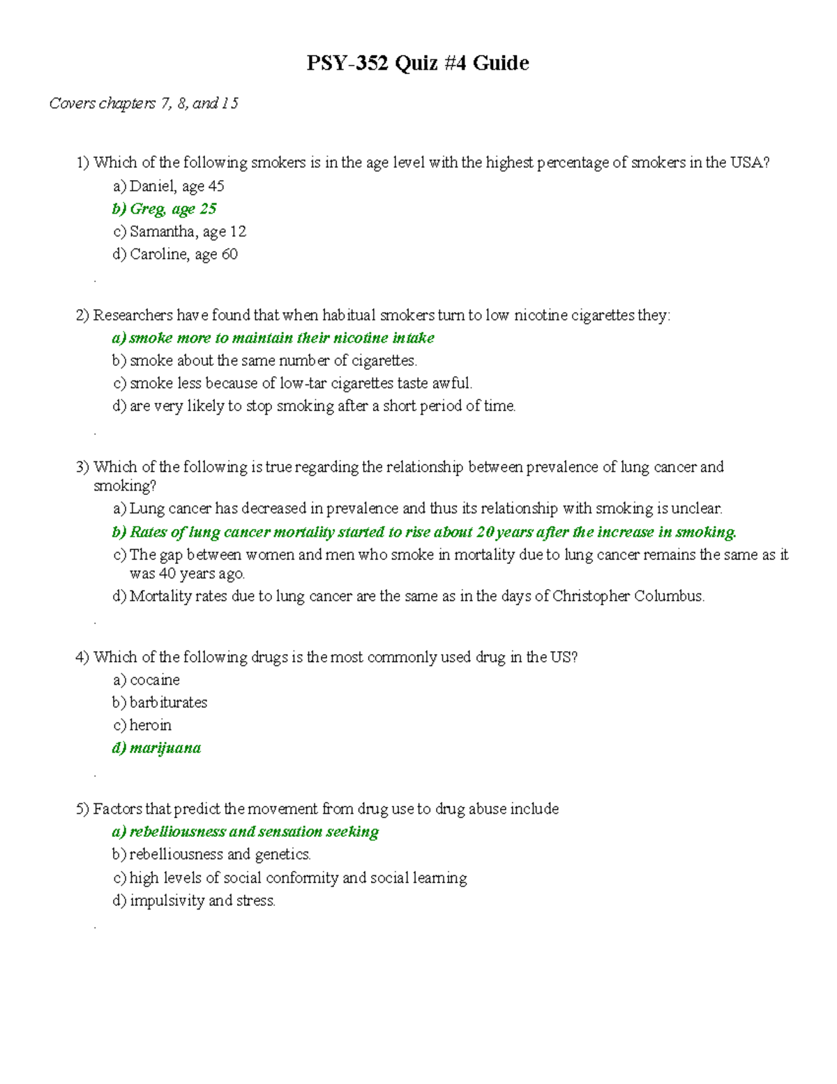 PSY352 Quiz 4 Study Guide - PSY-352 Quiz #4 Guide Covers chapters 7, 8 ...