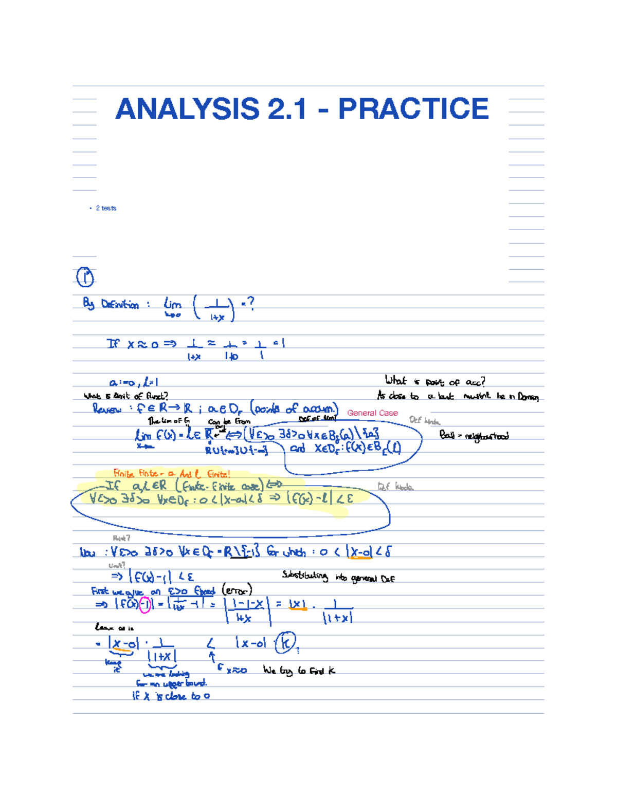 Analysis 2.1 - Practice - ANALYSIS 2 - PRACTICE • 2 tests General Case ...