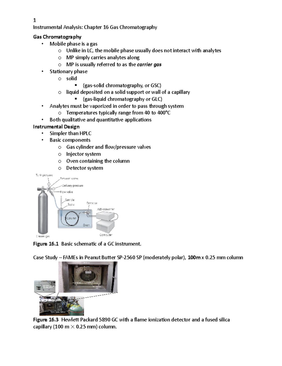 Ch16 Gas Chromatography notes - Instrumental Analysis: Chapter 16 Gas ...