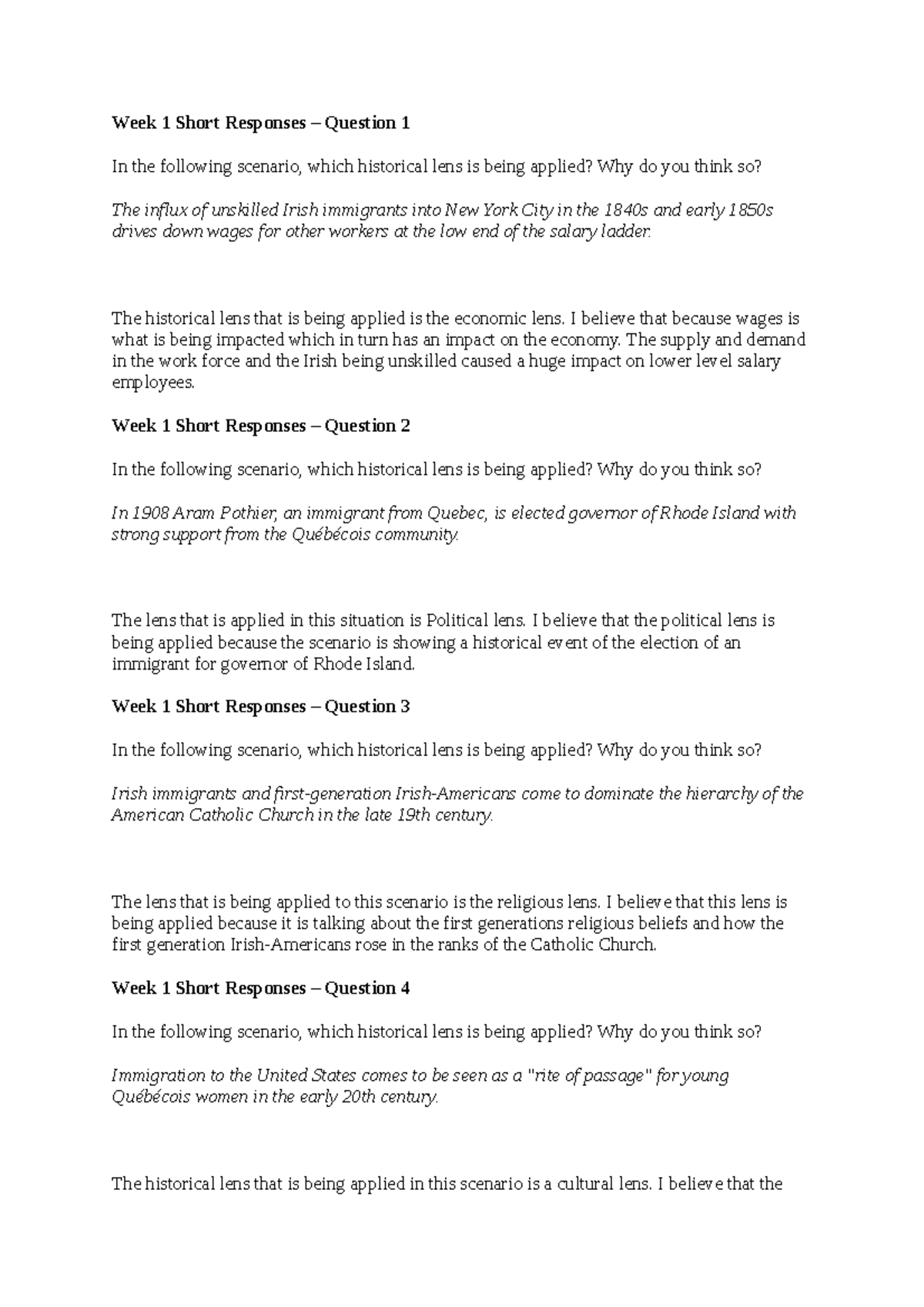 HIS 200 Applied History - Week 1 Short Responses Question 1 In the ...