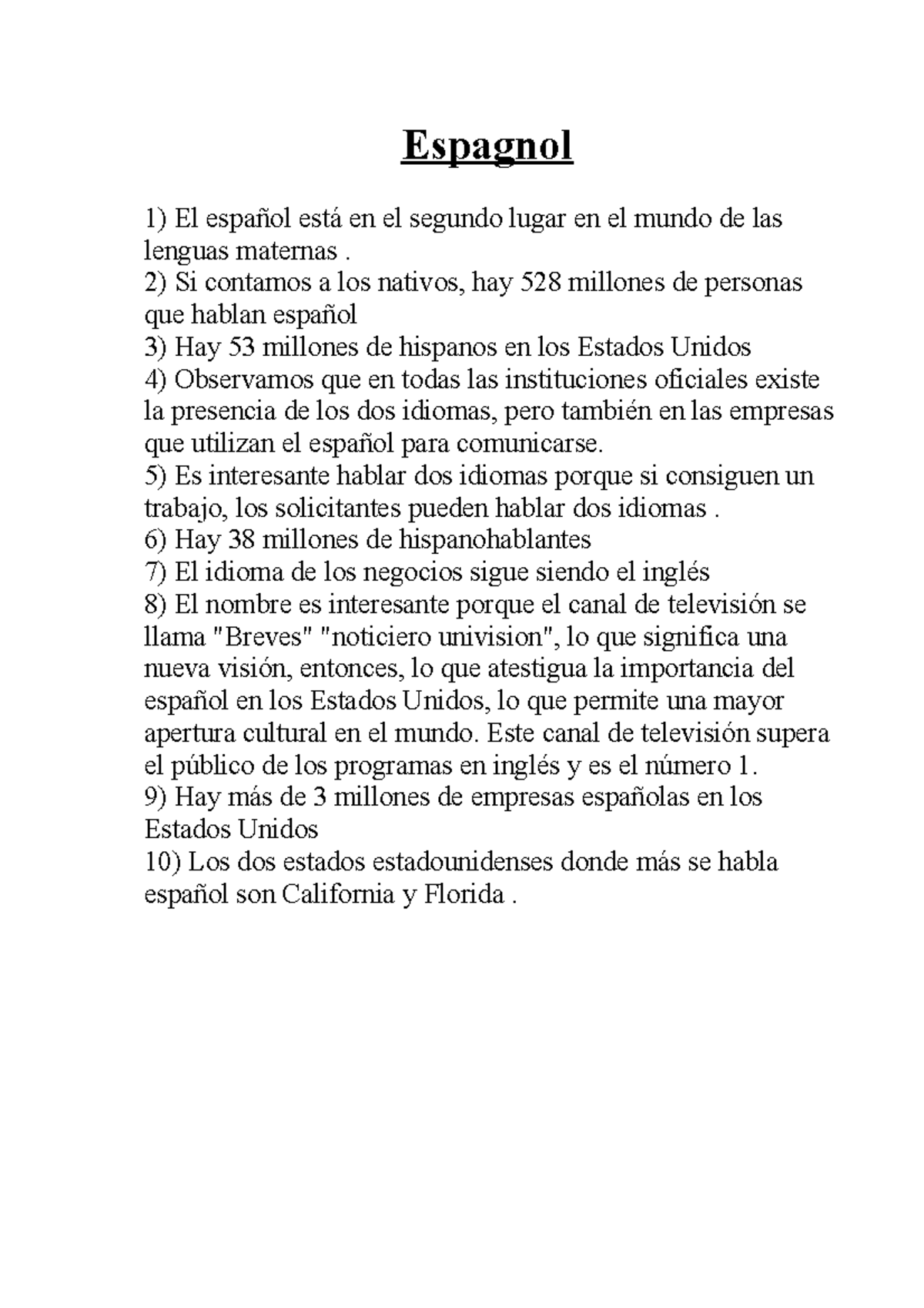 Etude de la culture hispanique - Espagnol El español está en el segundo ...