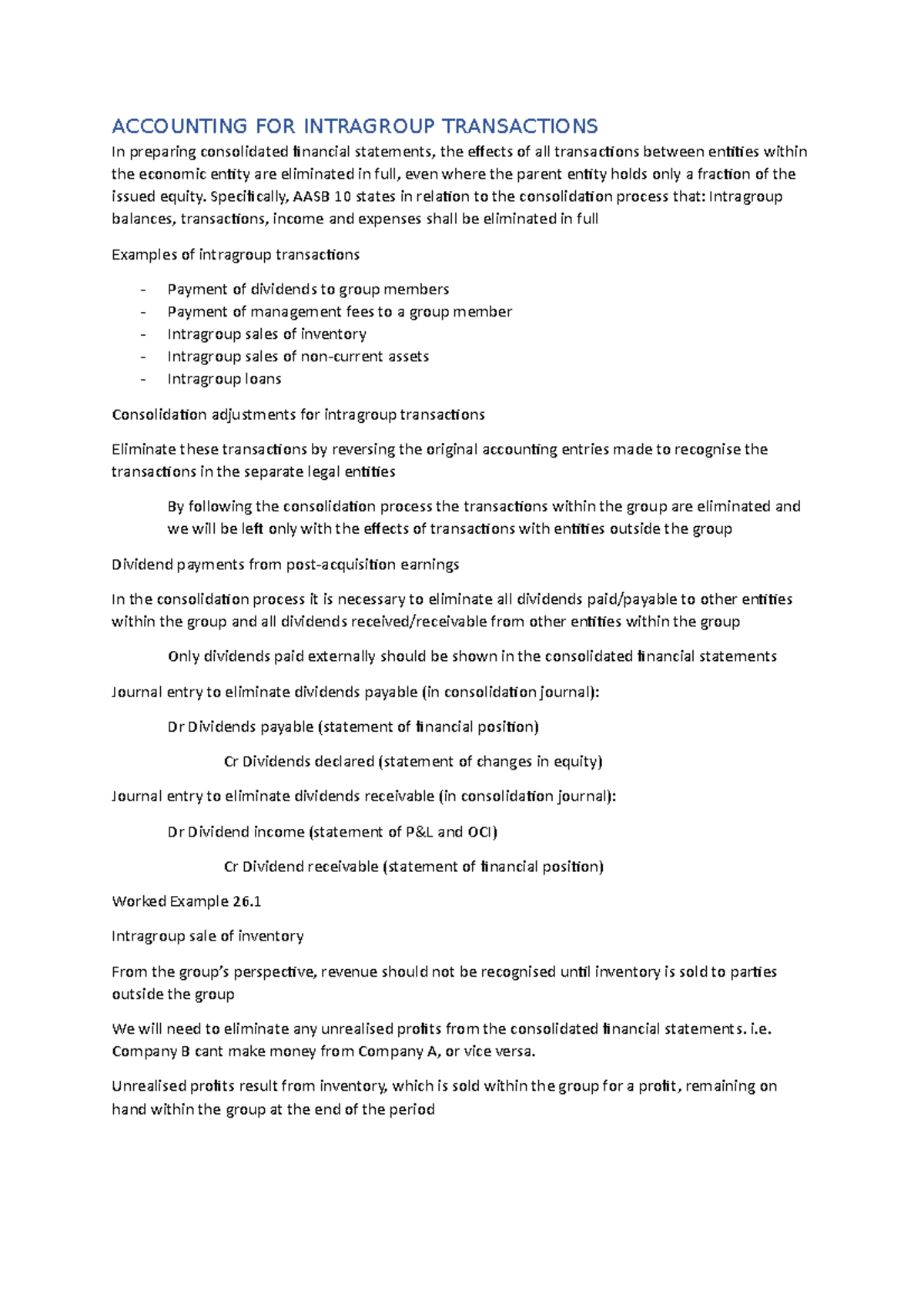 Accounting FOR Intragroup Transactions - ACCOUNTING FOR INTRAGROUP TRANSACTIONS In preparing ...