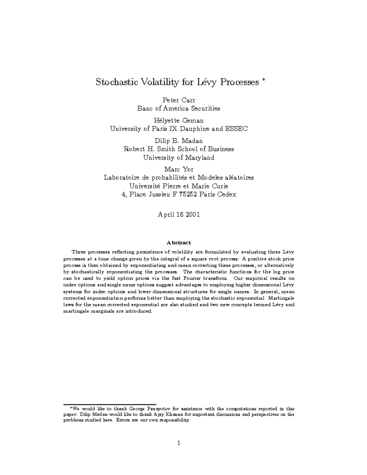 Stochastic Volatility for Levy Processes - Stochastic Volatility for L ...