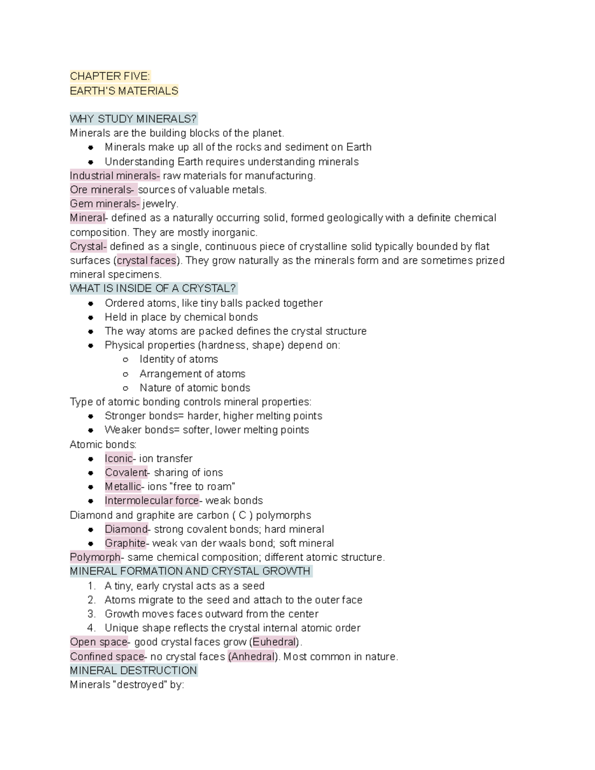 Earths materials - CHAPTER FIVE: EARTH’S MATERIALS WHY STUDY MINERALS ...