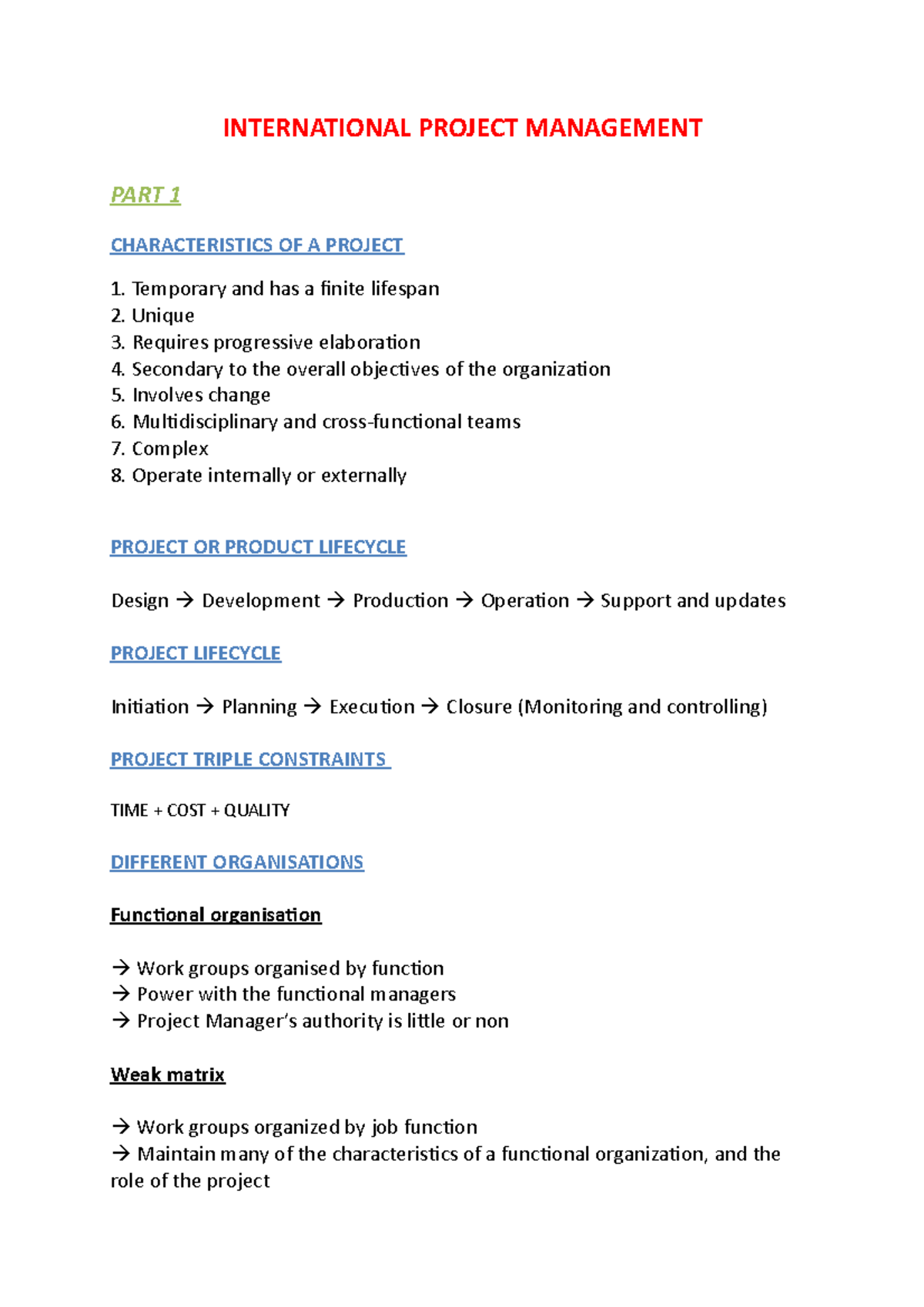 International Project Management - Notes - INTERNATIONAL PROJECT ...