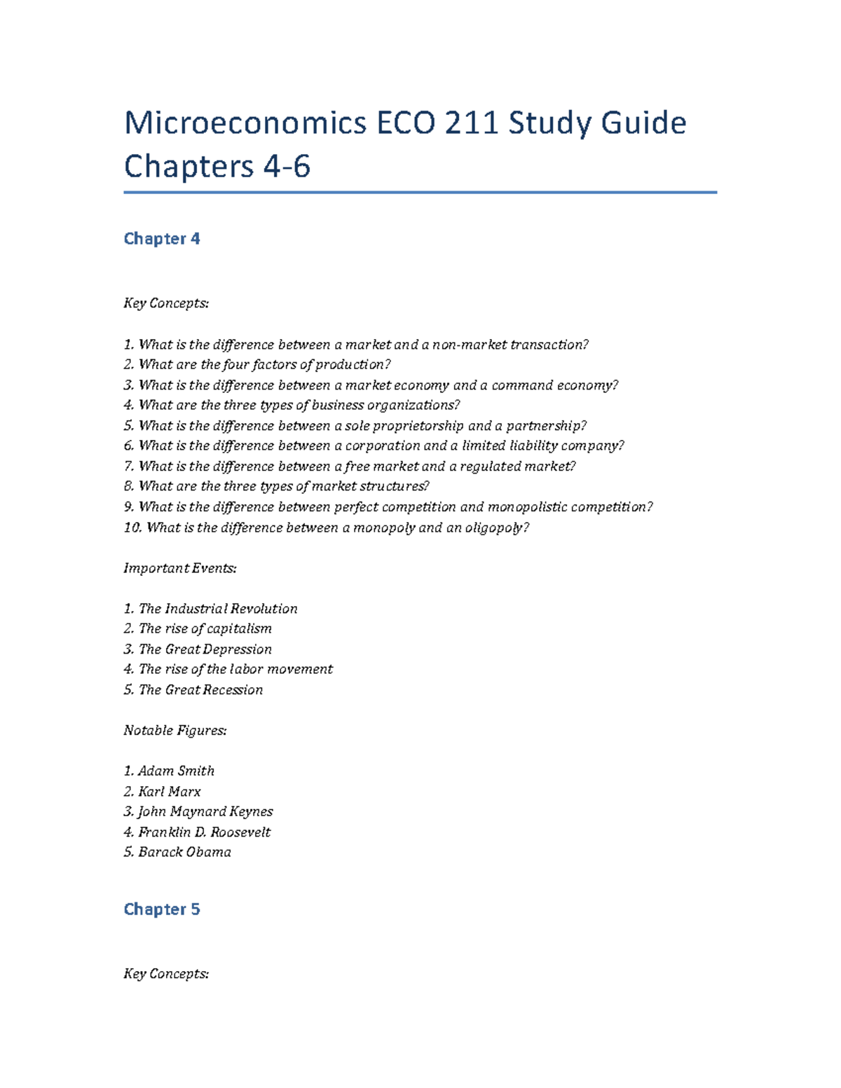 Microeconomics ECO 211 Study Guide Chapters 4-6 - Microeconomics ECO 211 Study Guide Chapters 4 ...