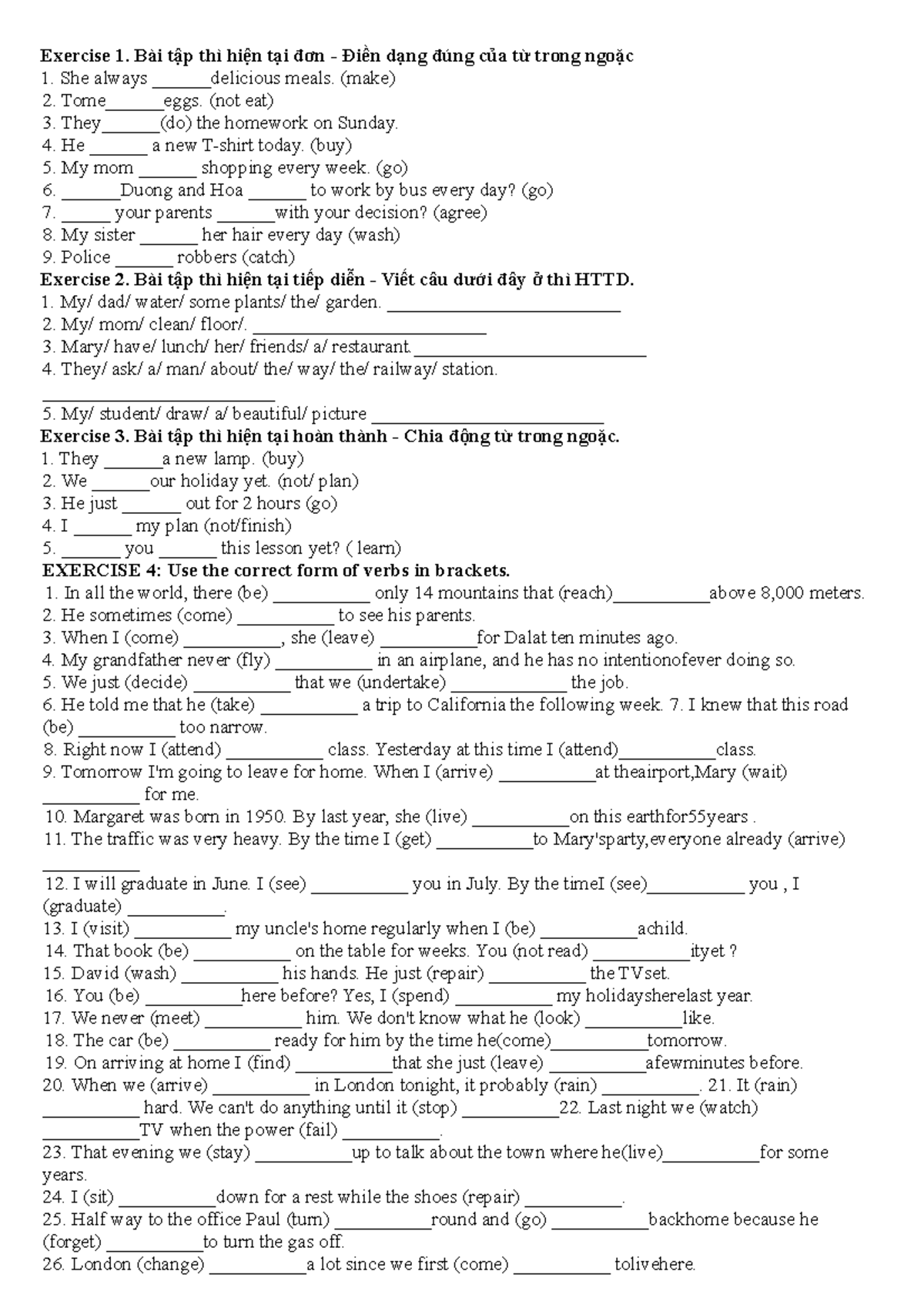 Bai tap tong hop ve cac thi trong tieng anh hay co dap an - Răng hàm mặt - Studocu