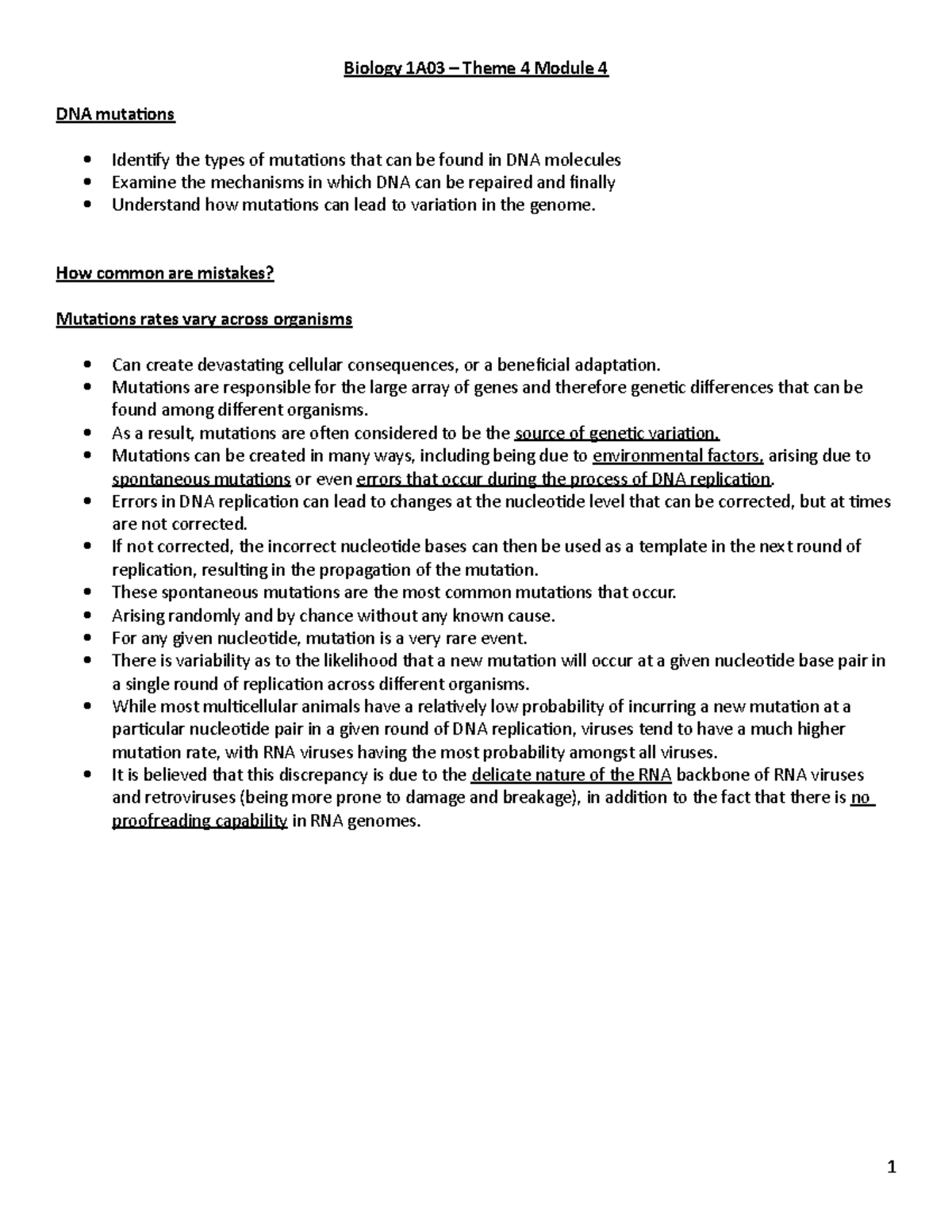 Biology 1A03 – Theme 4 Module 4 - Biology 1A03 – Theme 4 Module 4 DNA ...