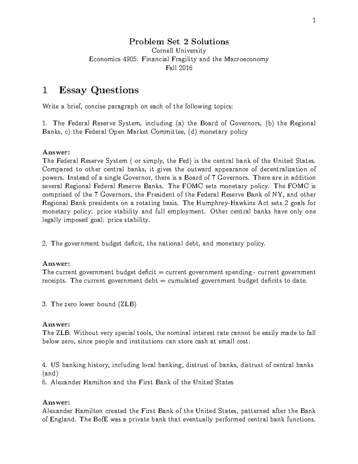 Seminar assignments - Problem set 2 solutions - 1 Problem Set 2 ...