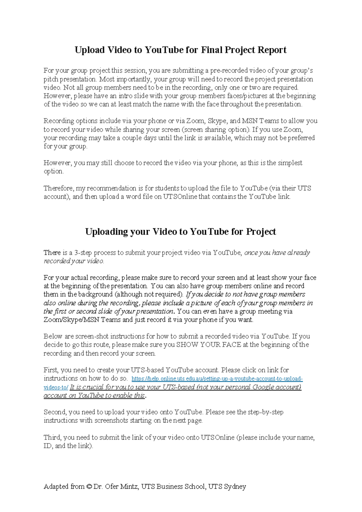 Uploading pitch video - Upload Video to YouTube for Final Project Report For your group project ...