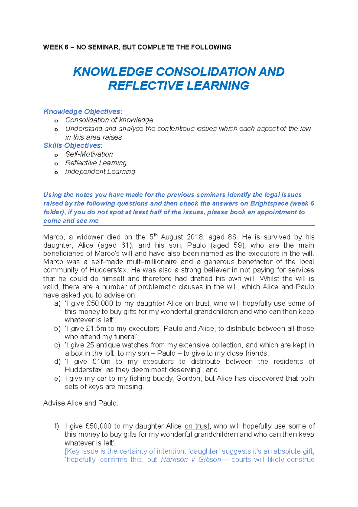Seminar 6 - KNOWLEDGE CONSOLIDATION AND REFLECTIVE LEARNING - WEEK 6 ...